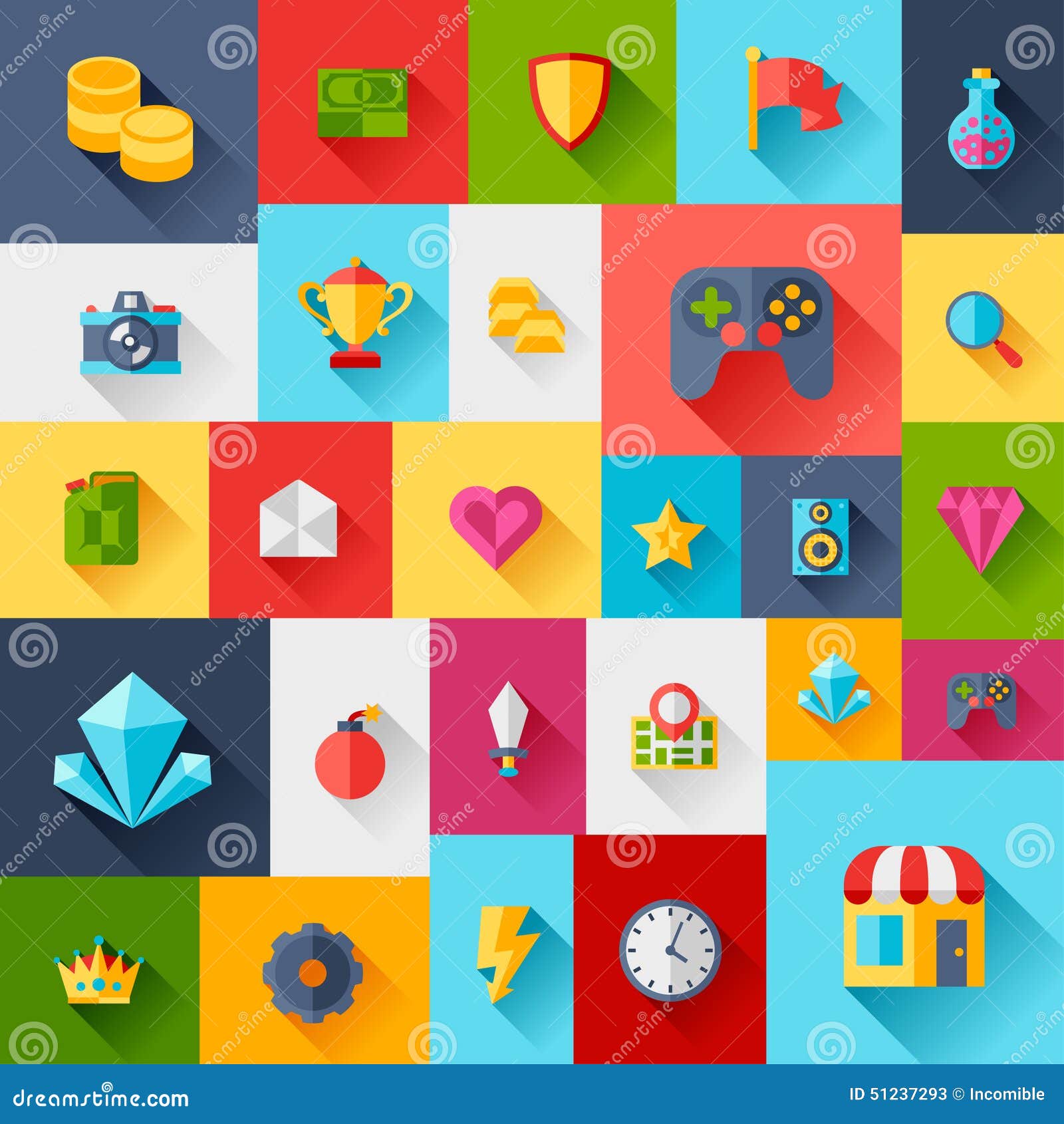 Background with Game Icons in Flat Design Style Stock Vector ...