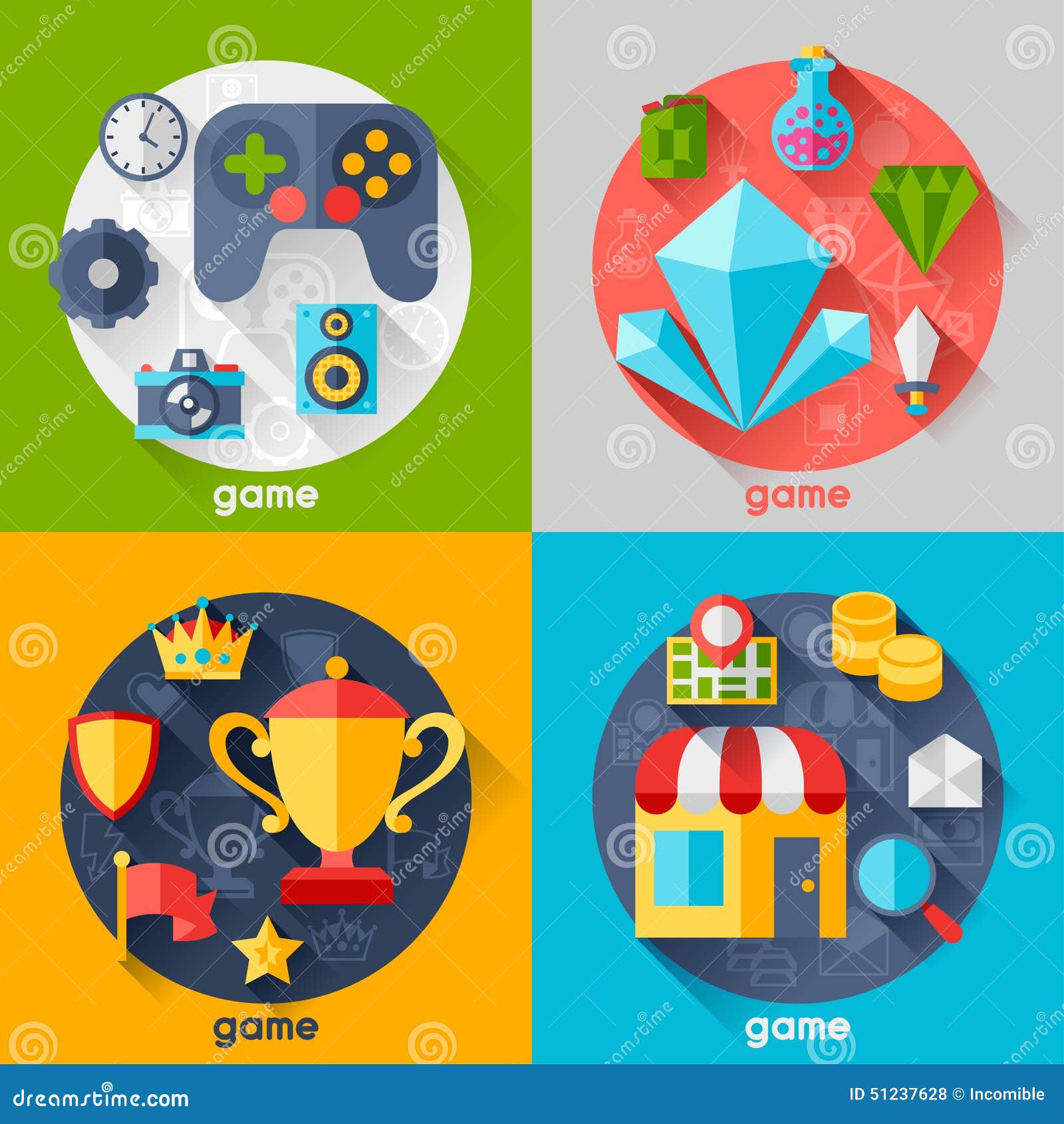Background with Game Icons in Flat Design Style Stock Vector ...