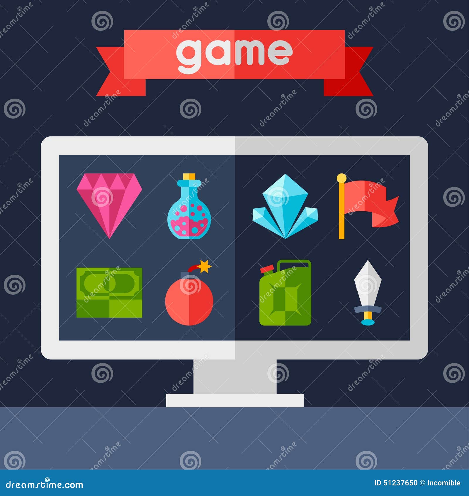 Background with Game Icons in Flat Design Style Stock Vector ...