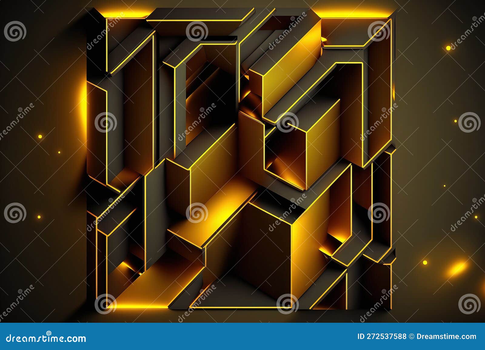 Background with a Geometric Gold Neon Cuboid Stock Illustration ...