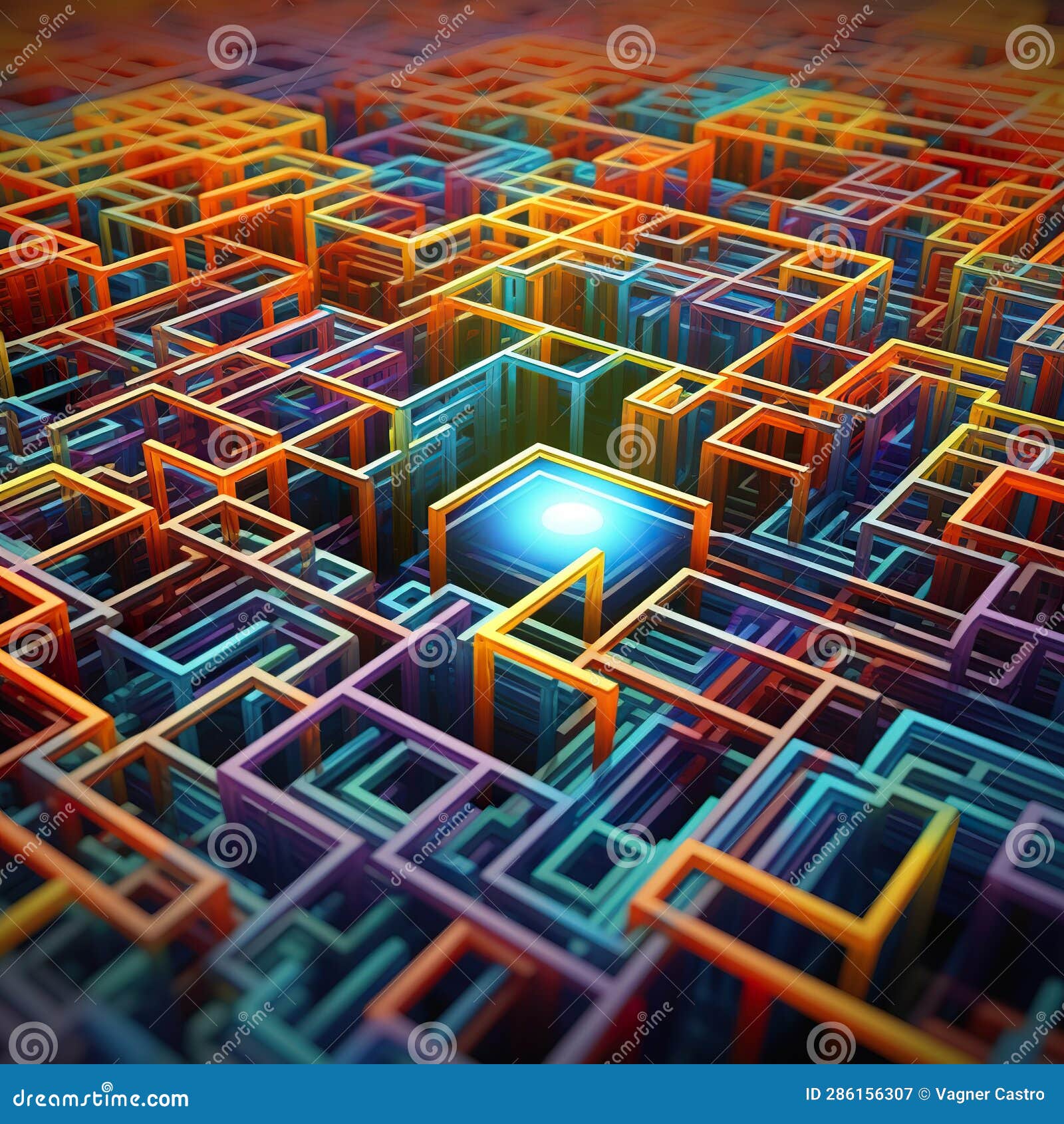 Background in Geometric Shapes in Neon Optical Maze. Lighting Effects ...
