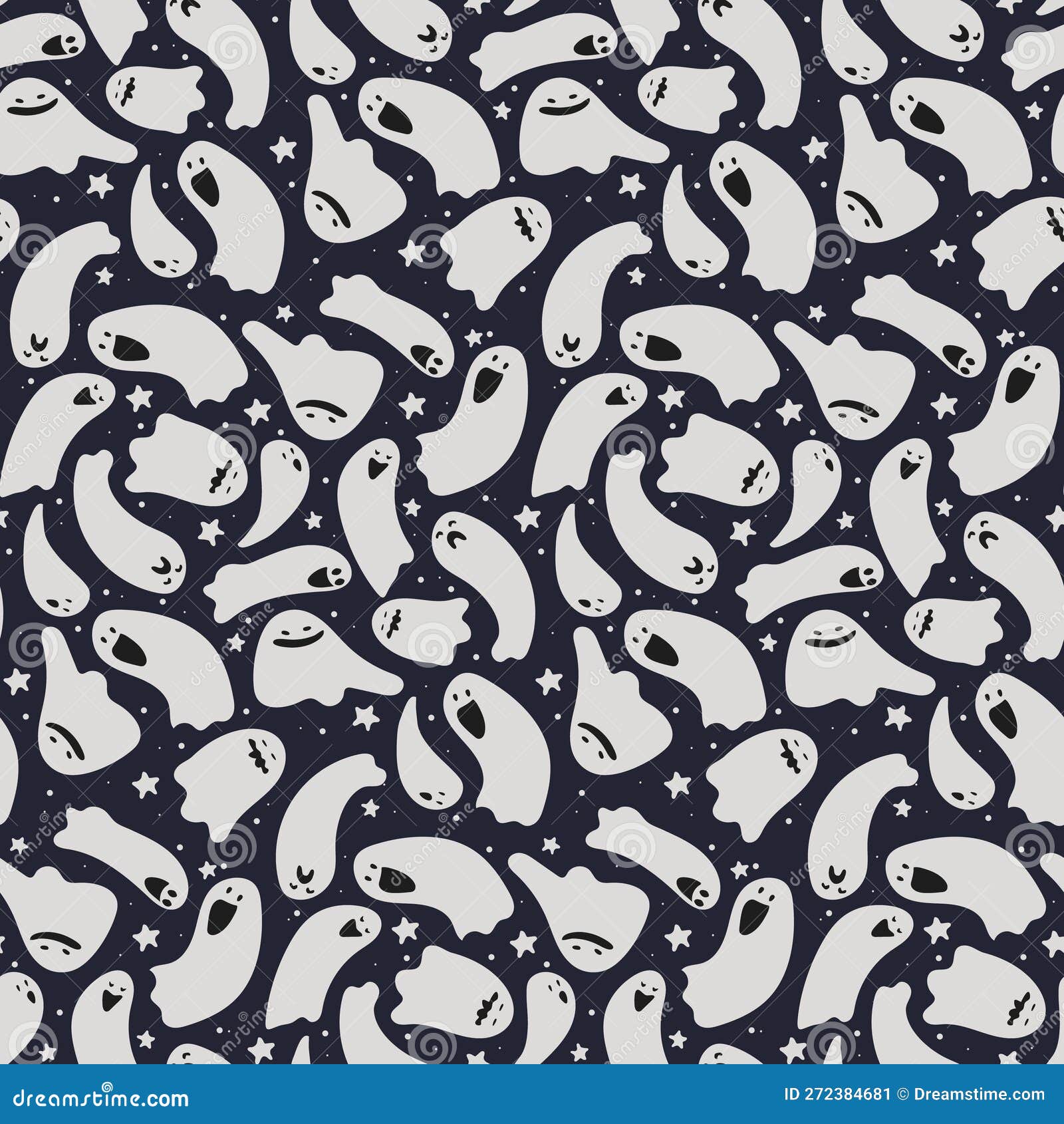 Background of Ghosts in the Sky with Stars, Mini. Seamless Pattern with Flying Ghosts Stock ...