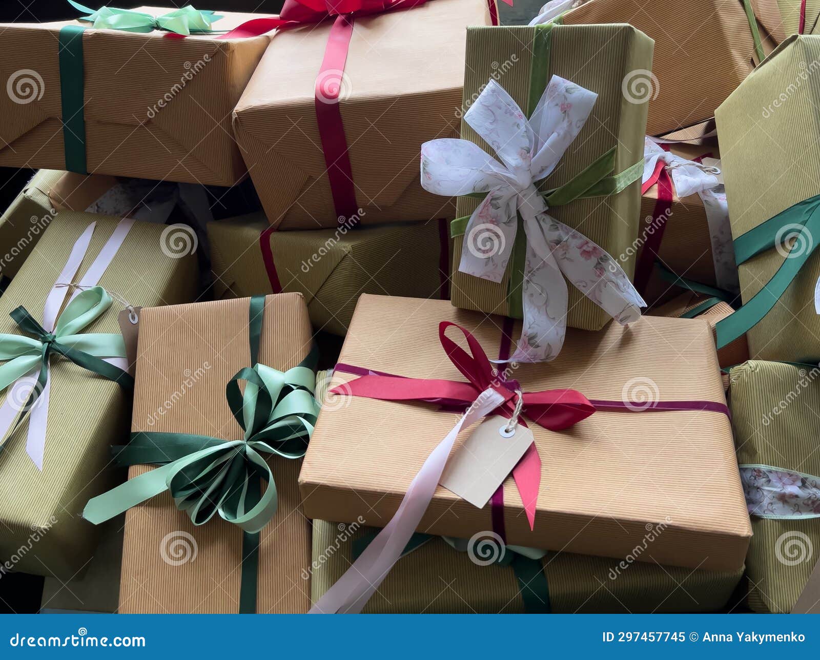 Background with Gift Boxes Decorated with Colored Stripes Stock Image ...