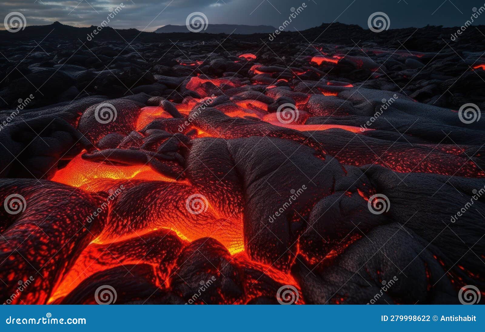 Background with Glowing Hot Red Molten Lava after Vulcanic Eruption ...