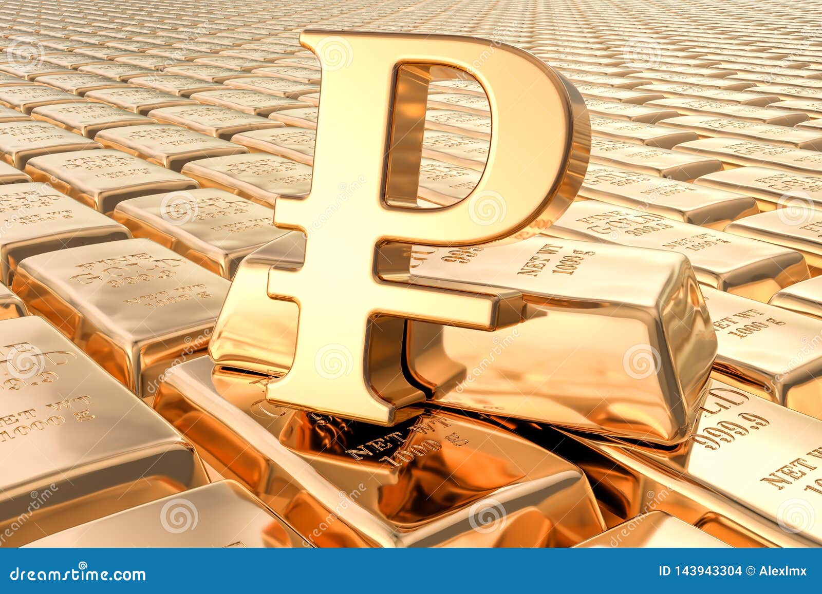 Background from Gold Ingots with Ruble Symbol, 3D Rendering Stock ...