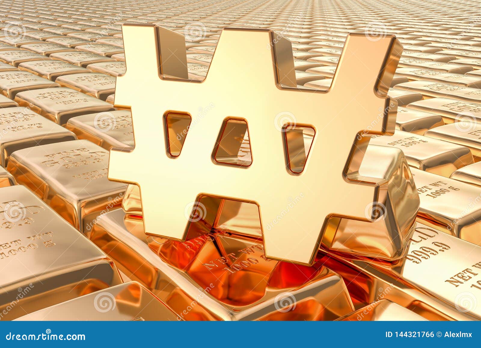Background from Gold Ingots with Won Symbol, 3D Rendering Stock ...