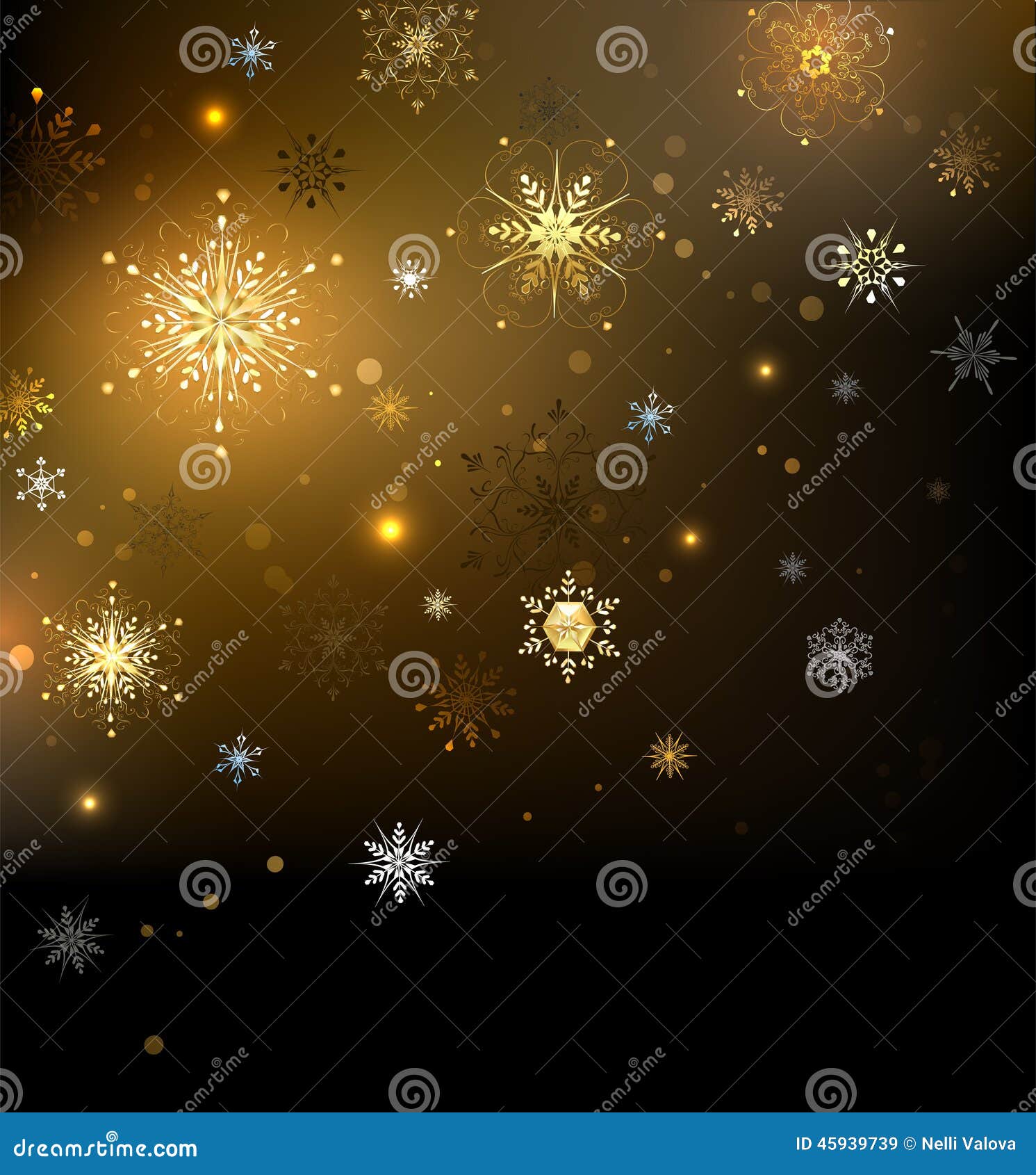 Gold Snowflakes On Wide Background. Gold Snow Flakes Poster. Christmas ...