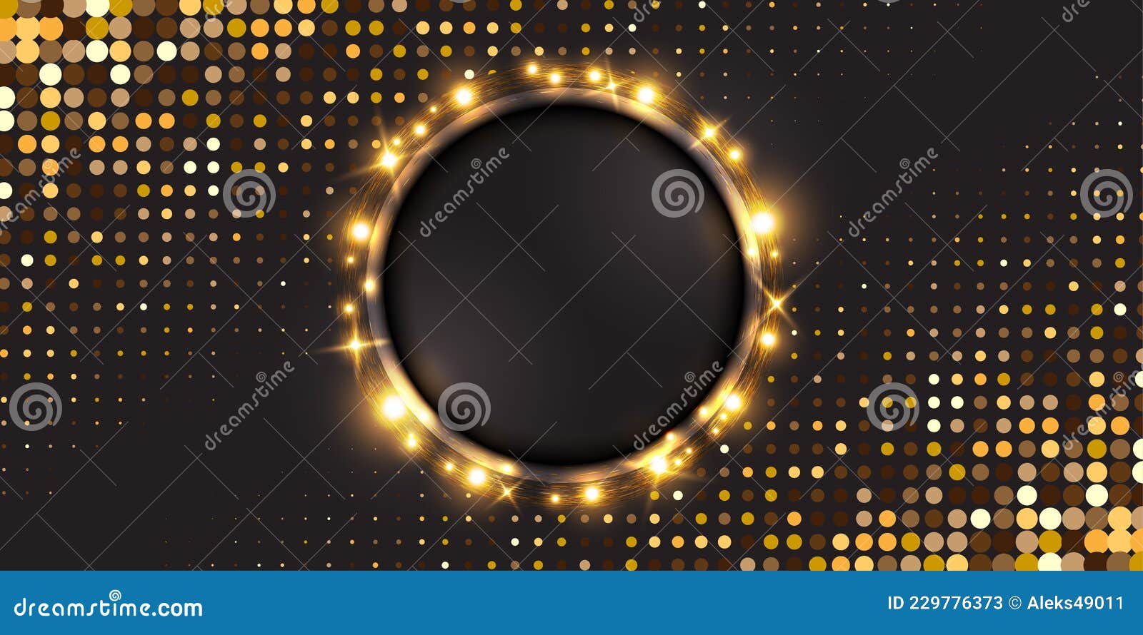 Background with Gold Spangles .Abstract Gold Light Circle .Golden Frame ...