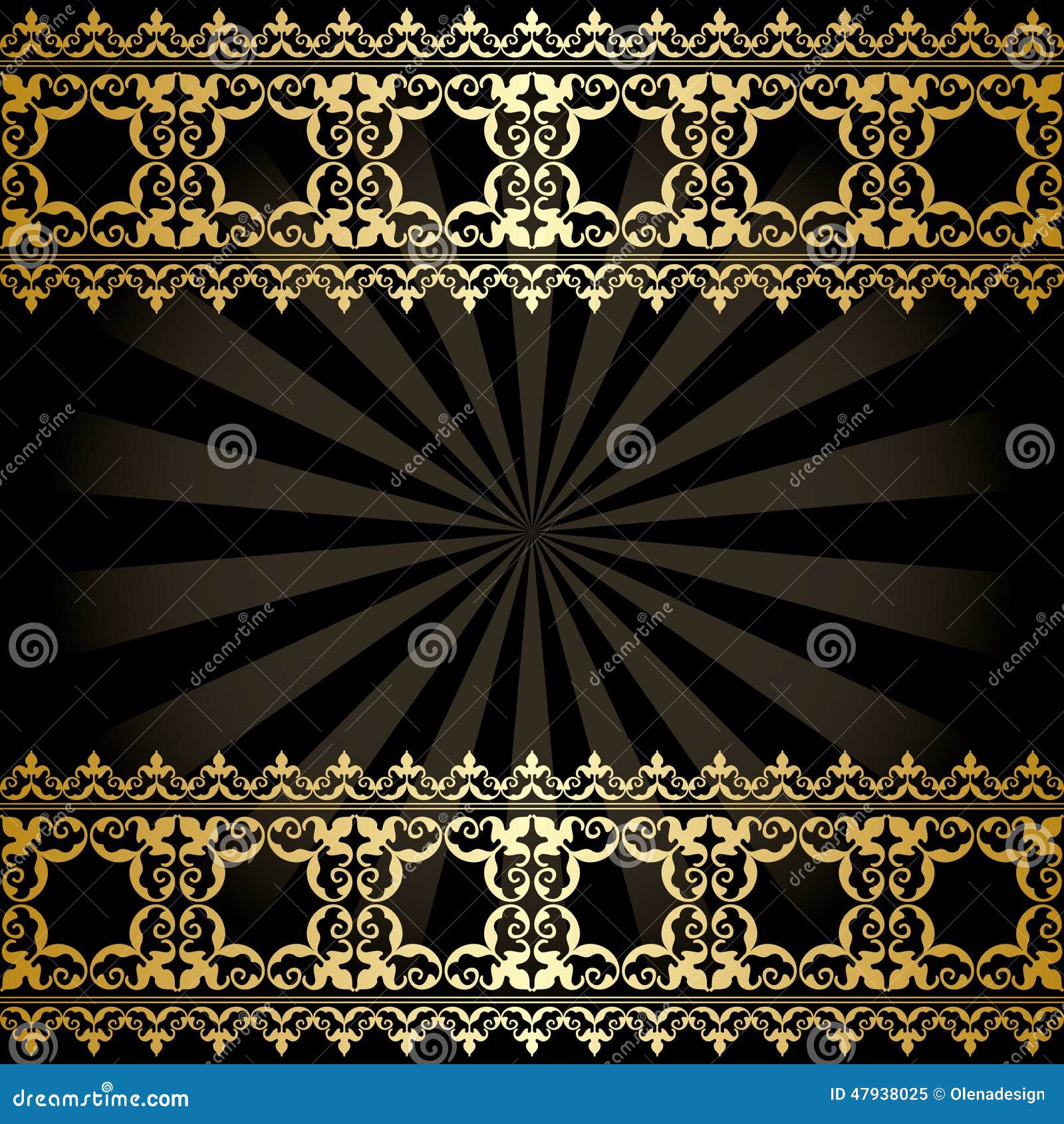 Vector Background with Golden Arabic Decorations and Rays - Black Stock ...