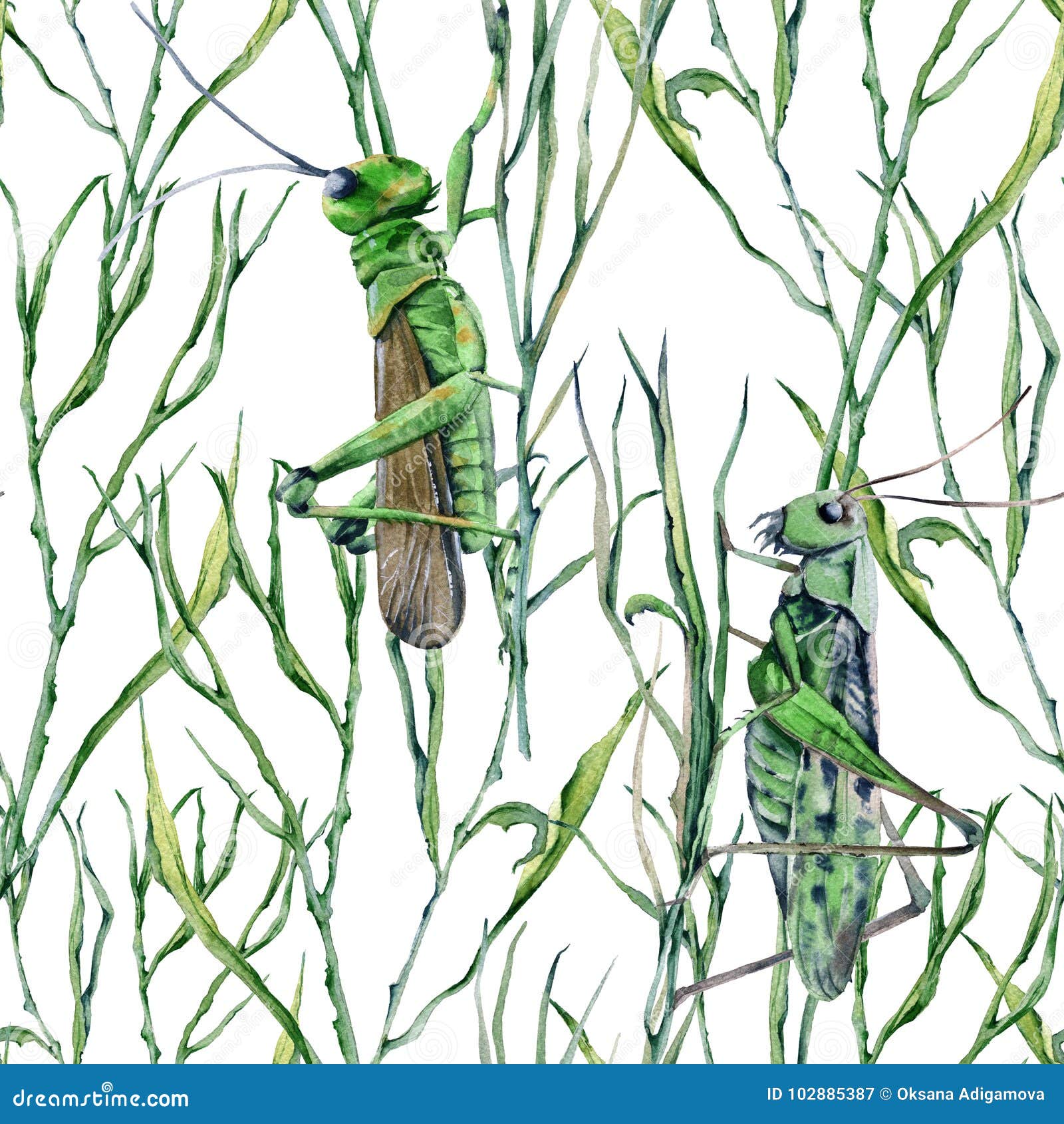 Background of Grasshoppers in the Grass. Seamless Pattern for Fabric ...