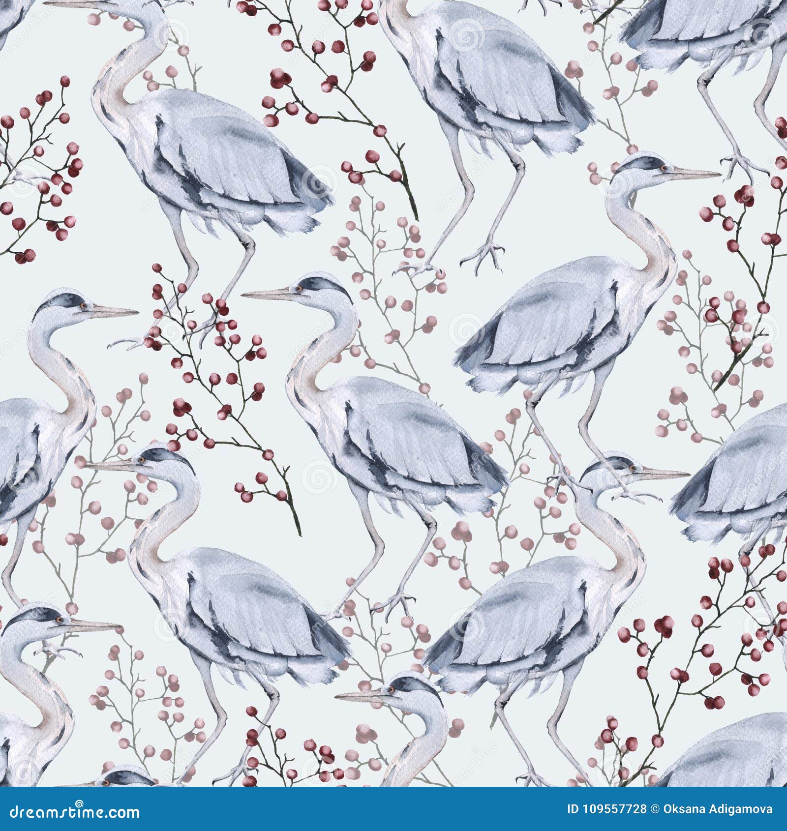 Background with Gray Heron. Seamless Pattern Stock Illustration ...