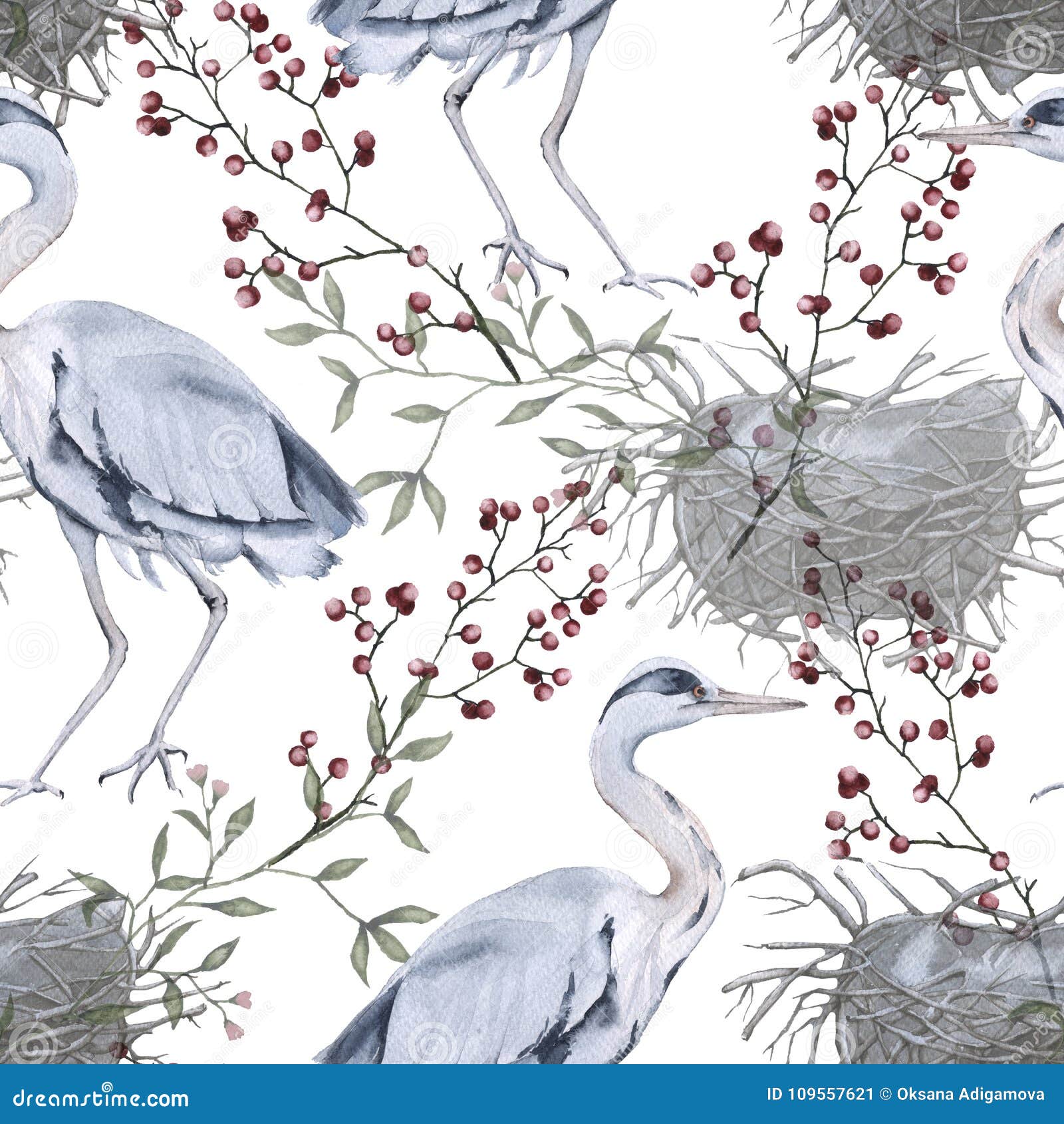 Background with Gray Heron. Seamless Pattern Stock Illustration ...