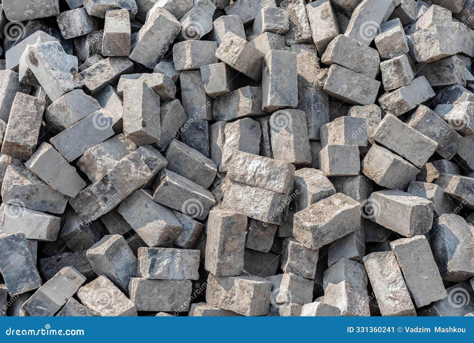 Background of Gray Whole and Broken Bricks. a Pile of Scattered Bricks ...