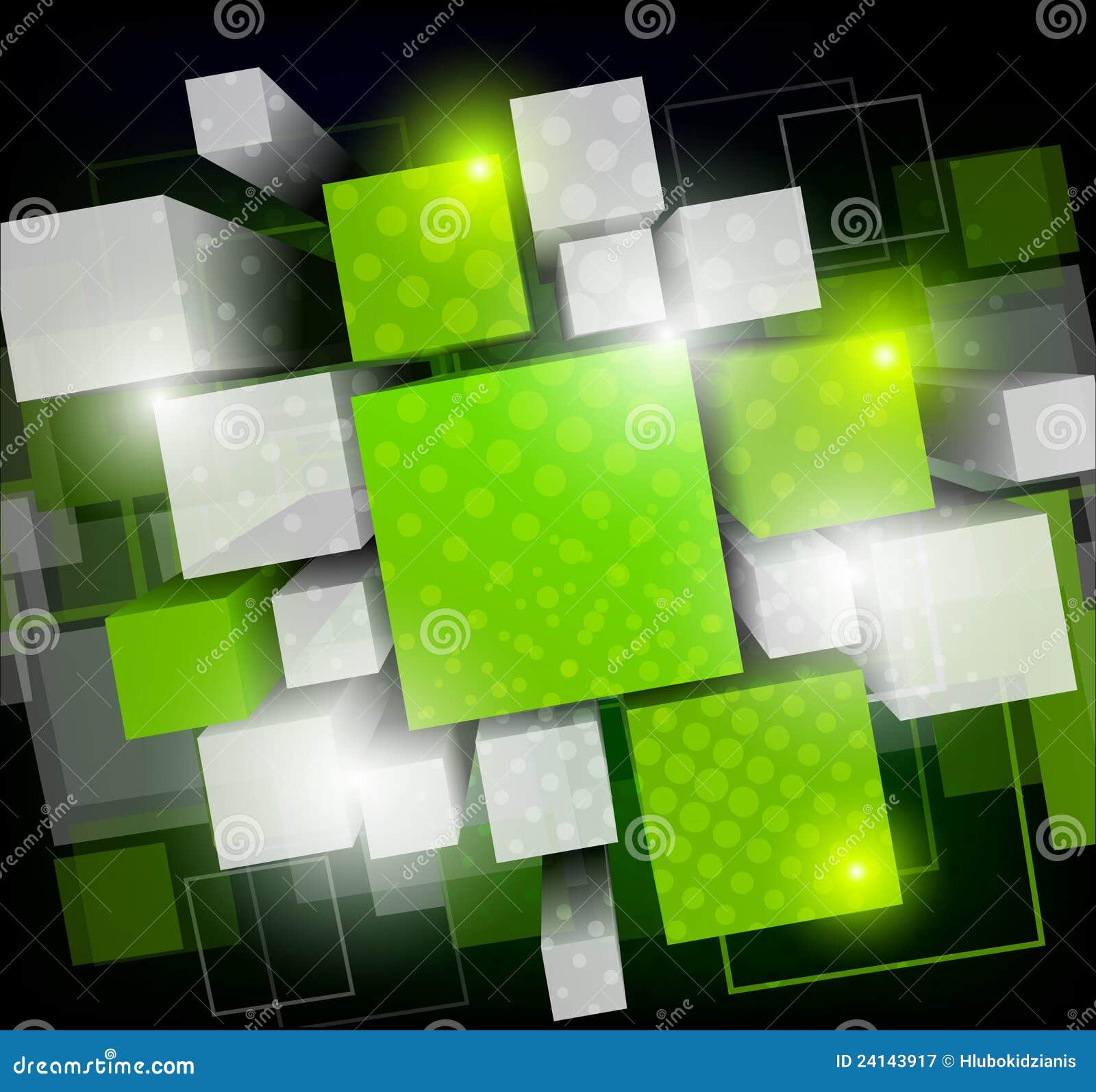 Background with Green Cubes Stock Vector - Illustration of reflection ...