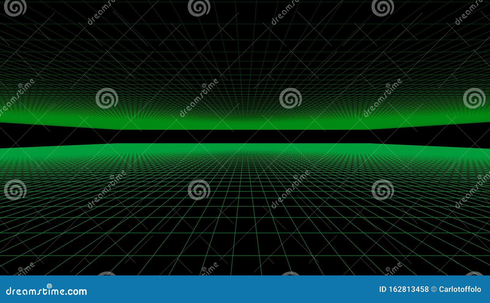 Background with Green Grids Floor and Ceiling on Black Space - 3D ...