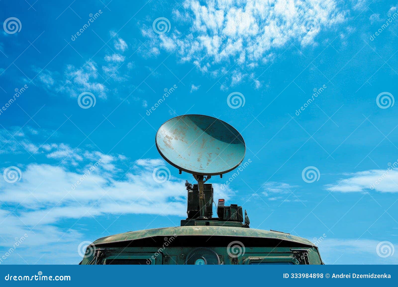 In the Background, a Green Radar System with a Mighty Rocket Launcher ...