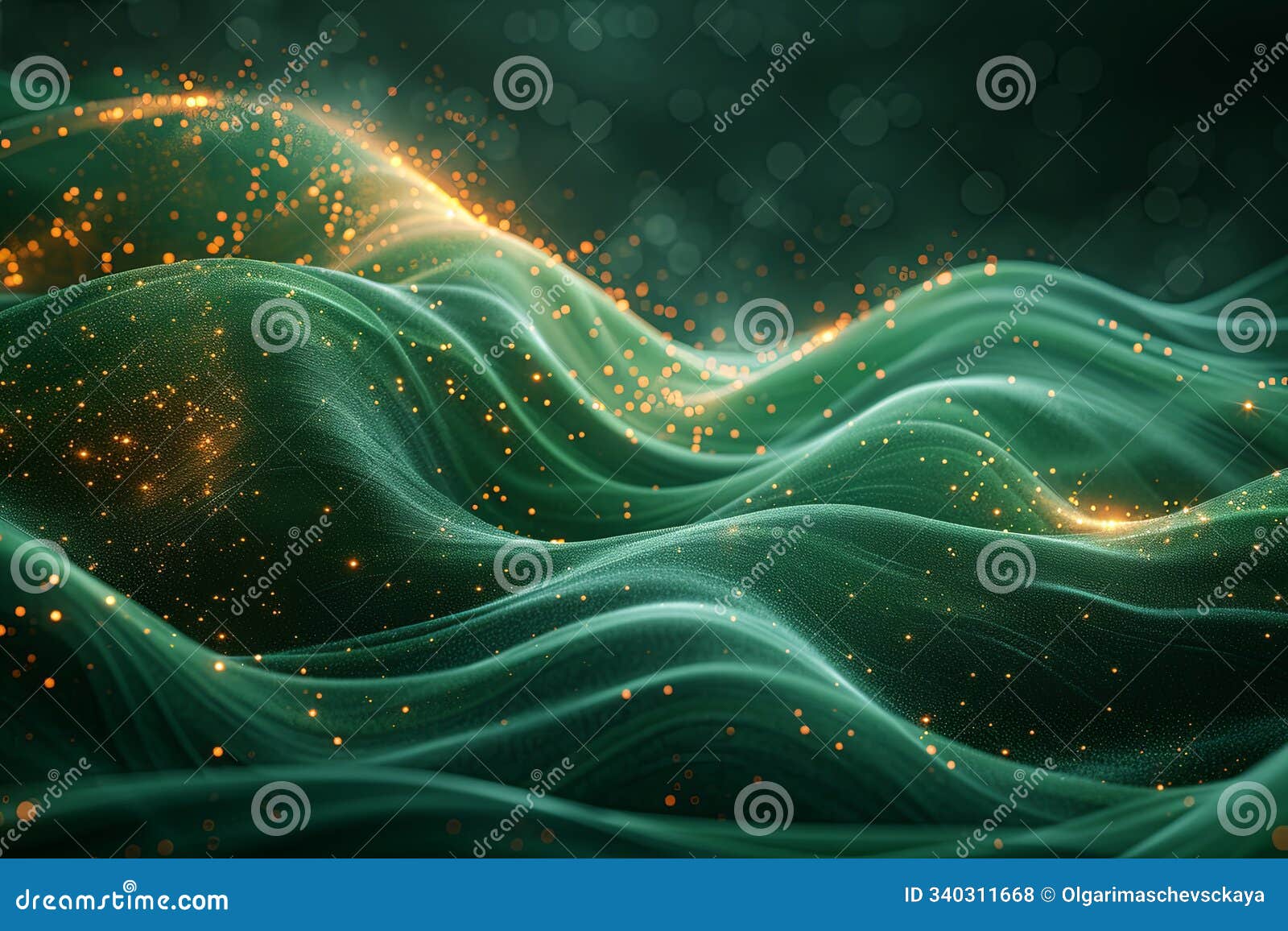 Background of Green Wave with Lots of Orange Sequins on it Stock ...