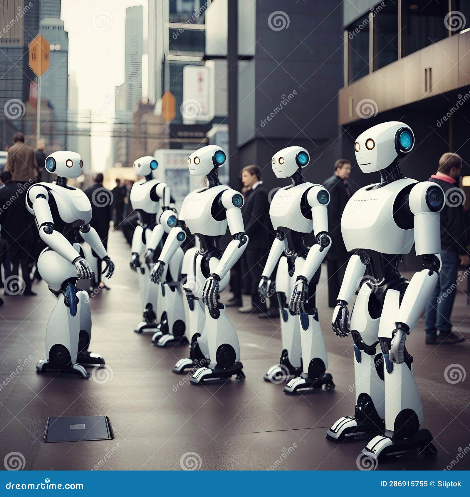 Background of a Group of Robots on the City Streets Stock Illustration ...