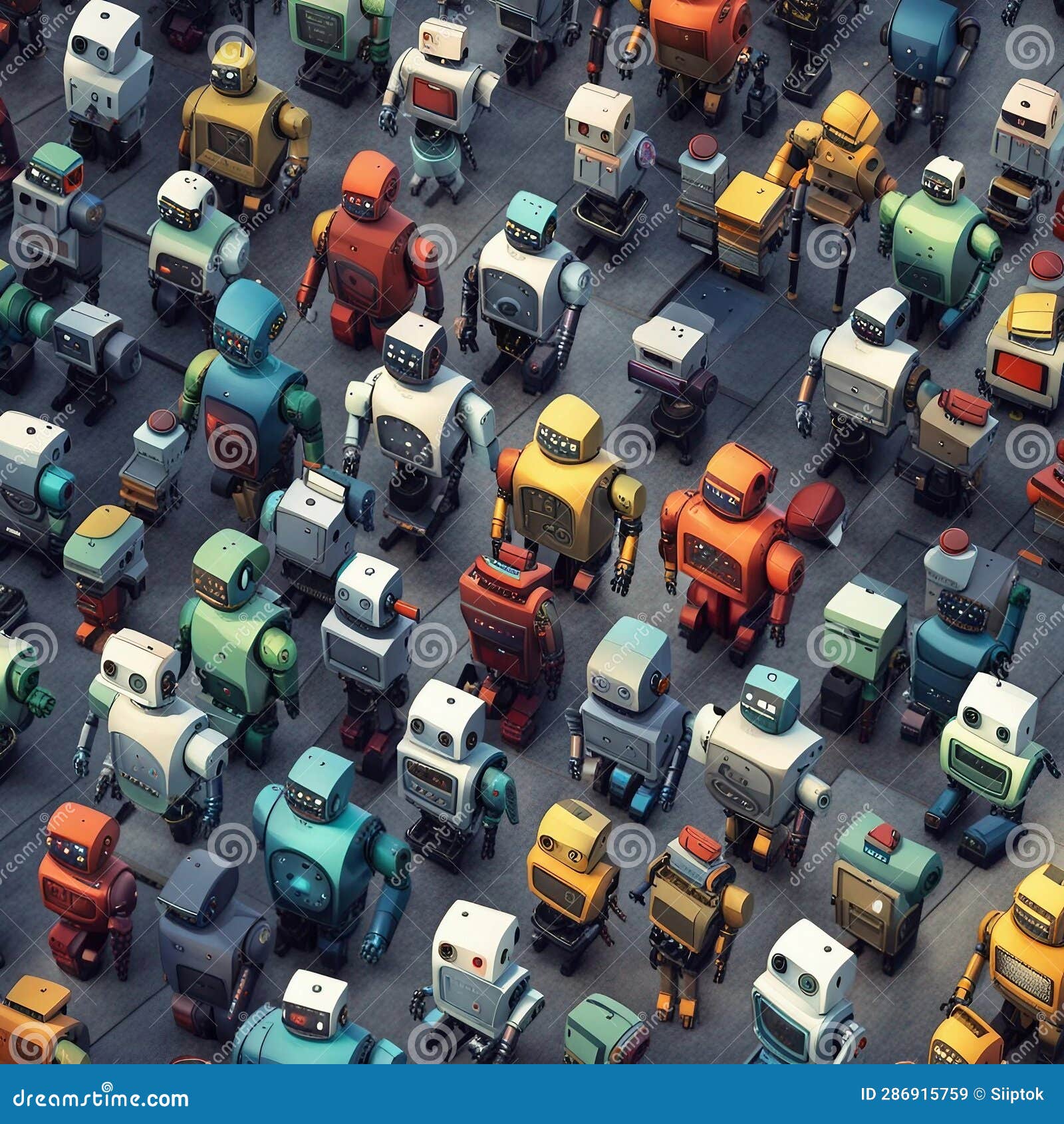 Background of a Group of Robots on the City Streets Stock Illustration ...