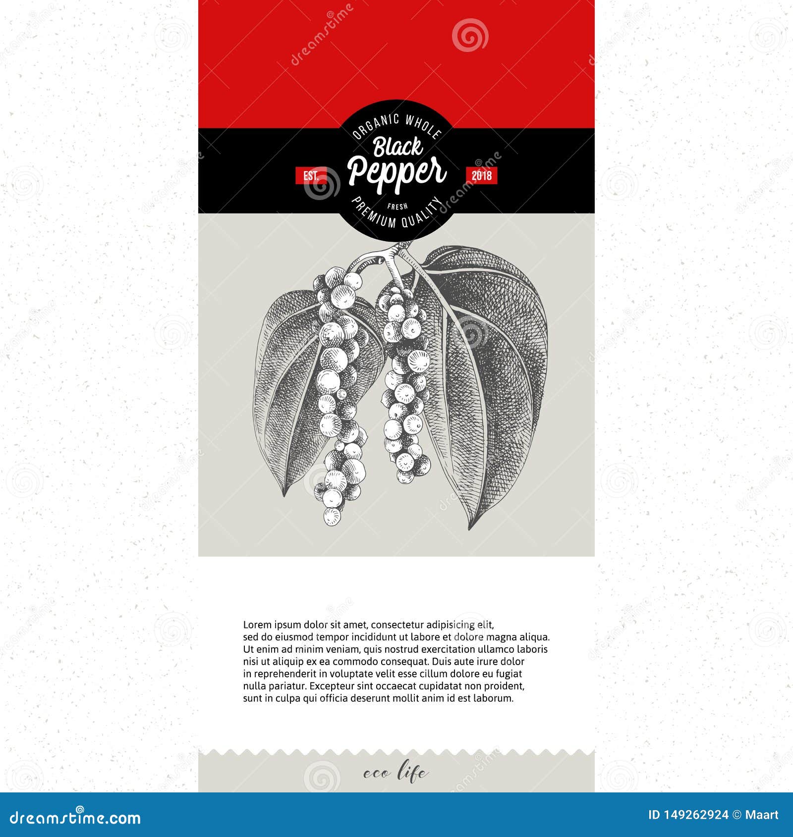 Background with Hand Drawn Pepper Plant and Small Round Label with Type ...