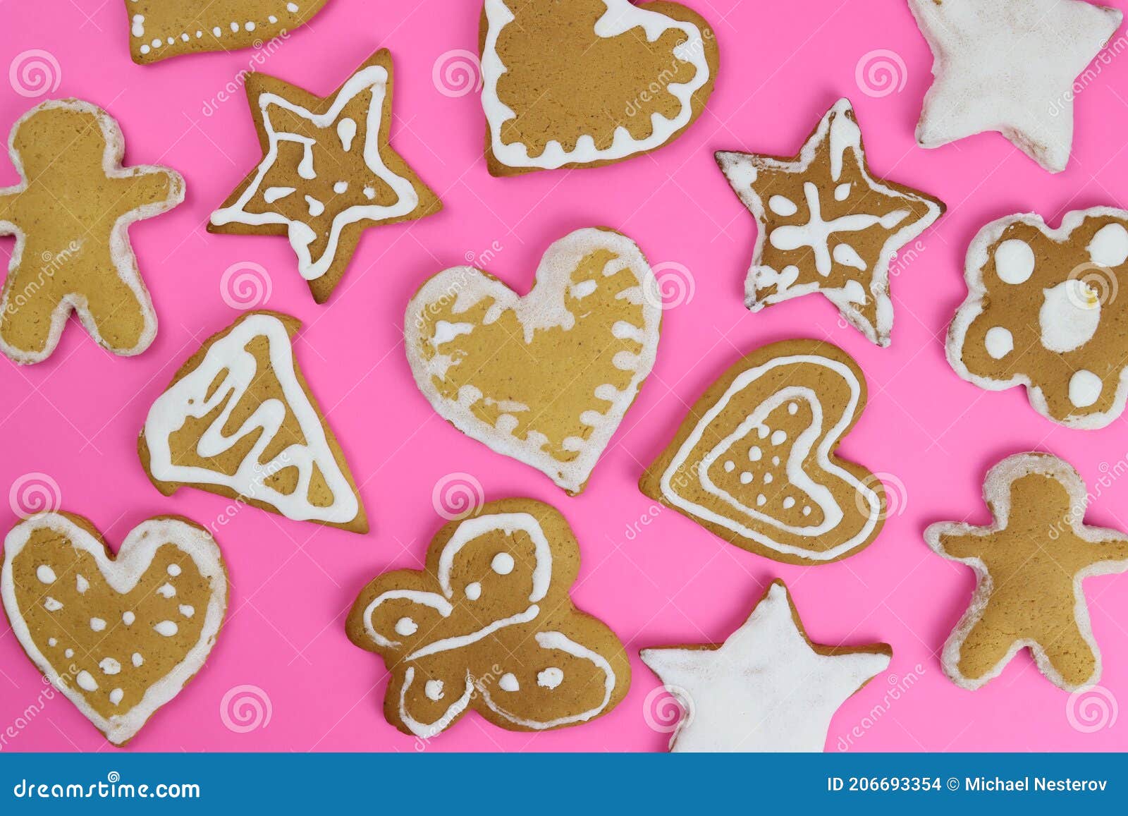 Background of Hand-painted Gingerbread on Pink Stock Photo - Image of ...