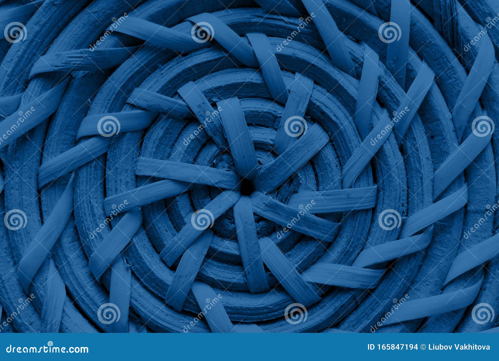 Blue Background with Handmade Natural Organic Rattan Box. Stock Photo ...