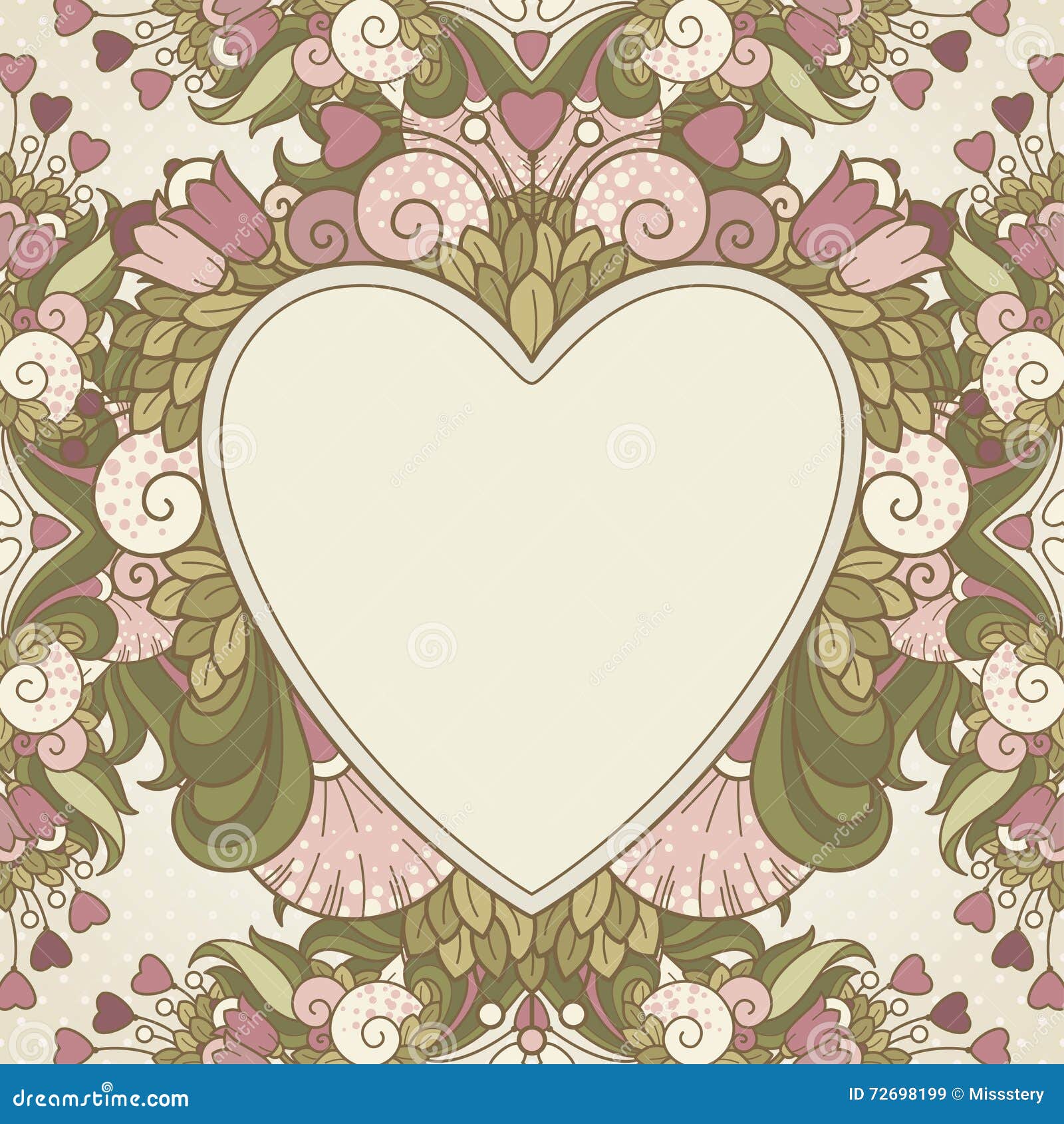 Background with Hearts and Abstract Decorative Frame with Ornamental ...