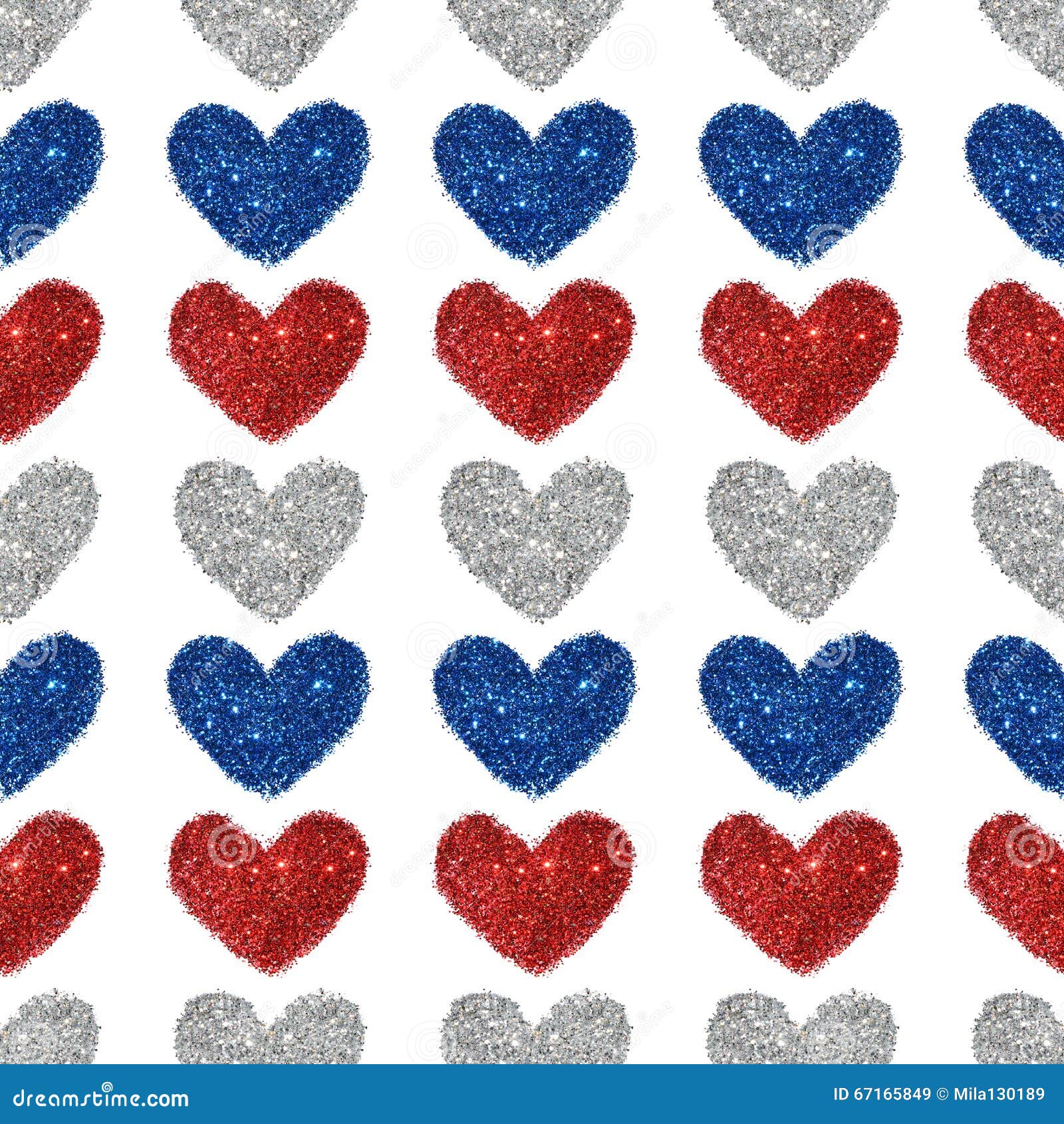 Background with Hearts of Red, Blue and Silver Glitter, Seamless ...