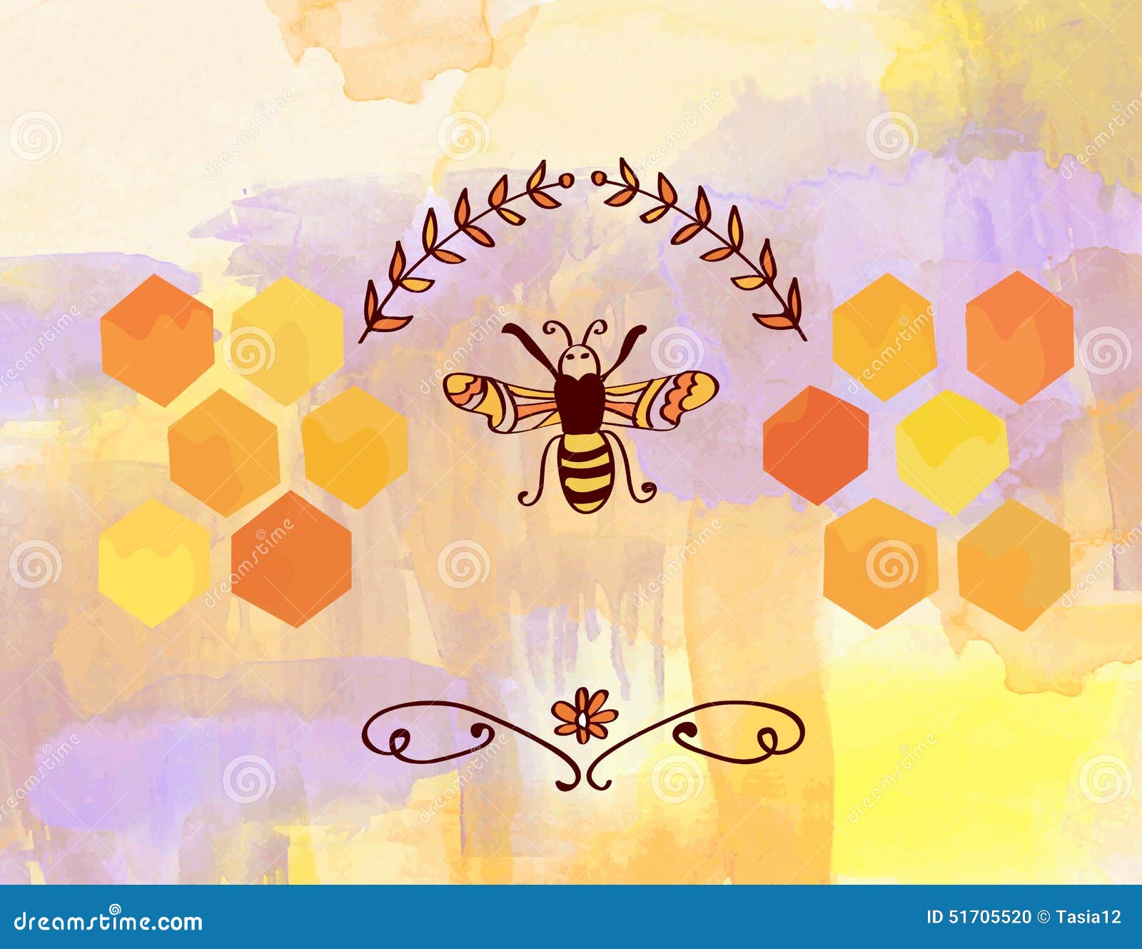 Background for Honey with Bee and Cells Stock Vector - Illustration of ...