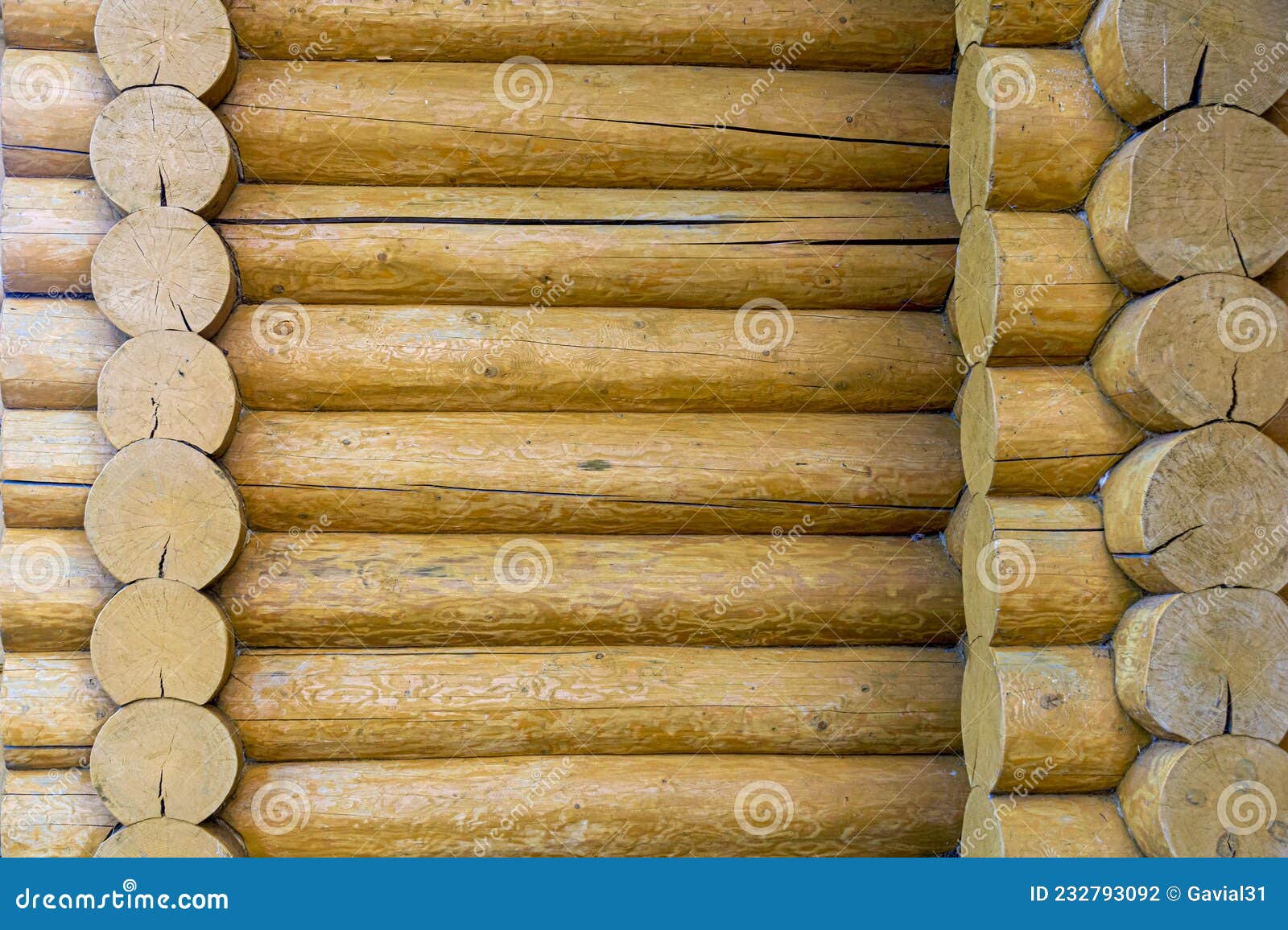 Background Of Horizontal Hewed Smooth Painted Wooden Logs Close Up ...