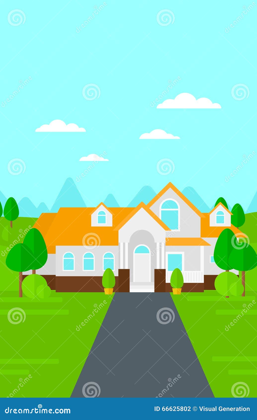 House With Driveway And Entrance Gate Line Icon Cartoon Vector ...