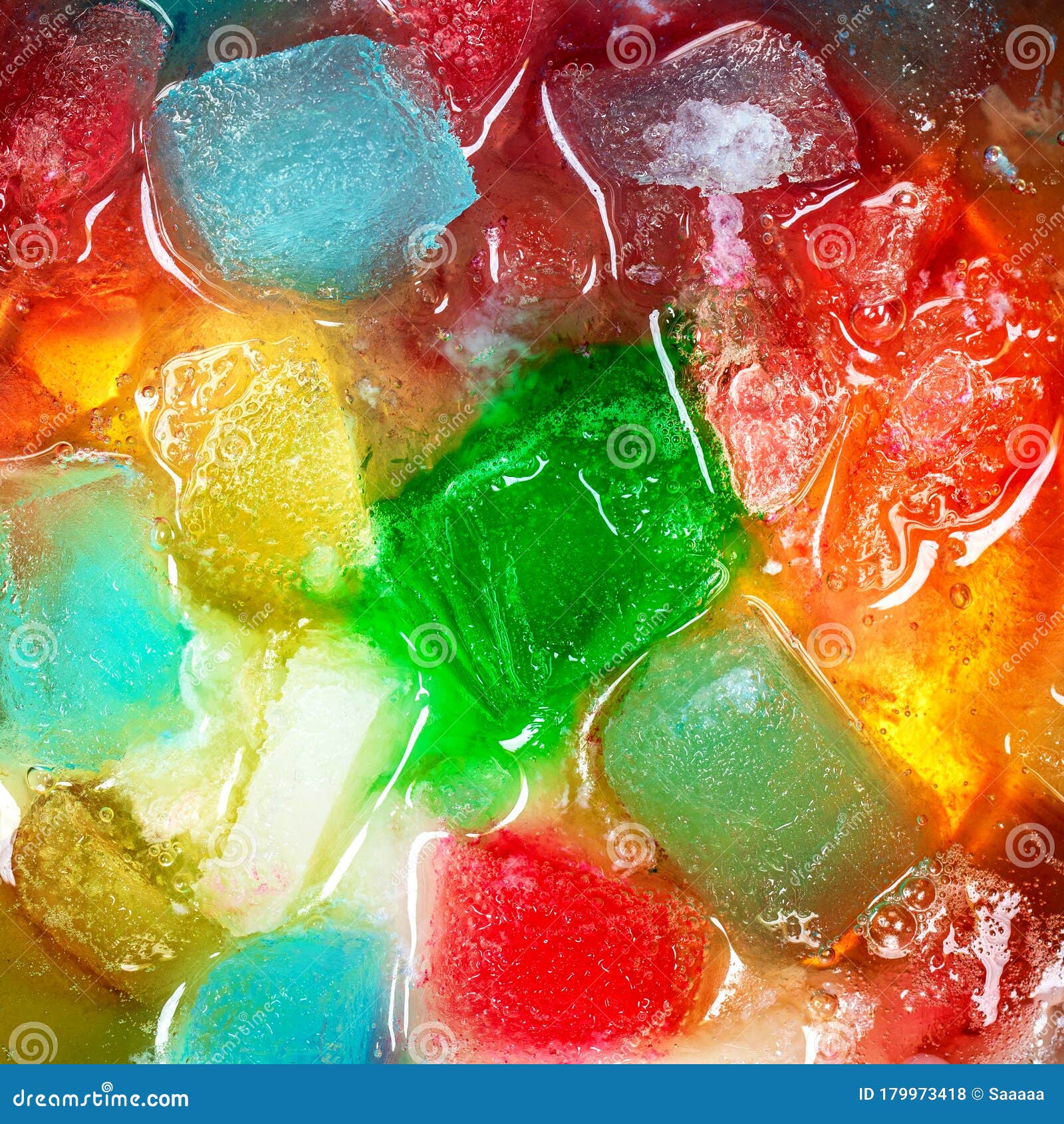 Ice Cubes in Different Colors Melting, Top View Stock Photo - Image of ...