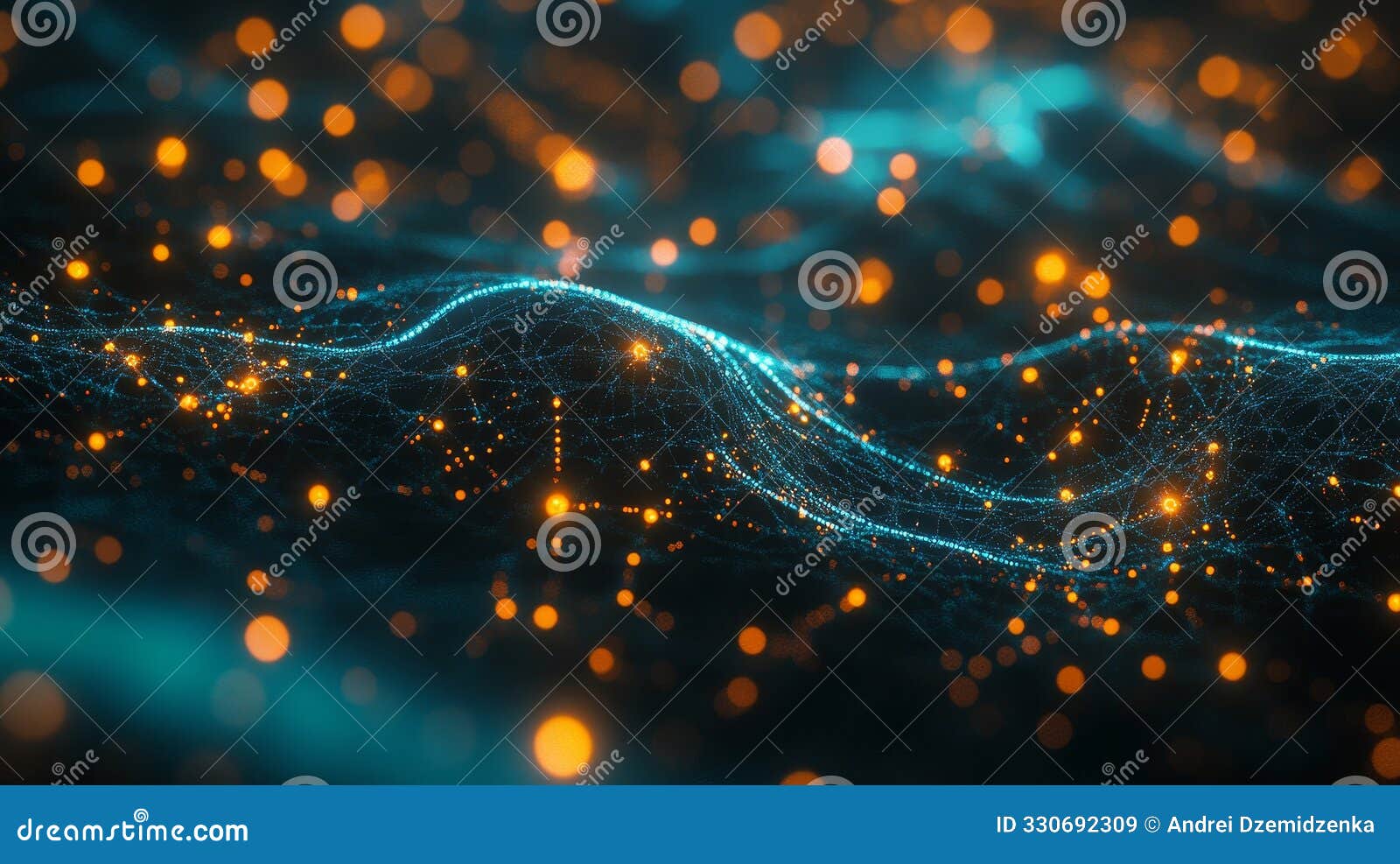 Background with Illuminated Fiber Optics, Quantum Computing Network ...