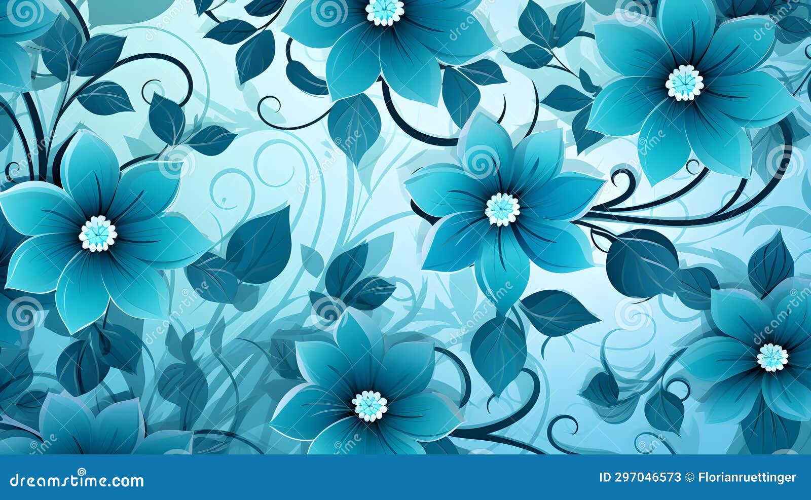 Background of Illustrated Cyan Flowers. Creative Wallpaper Stock ...