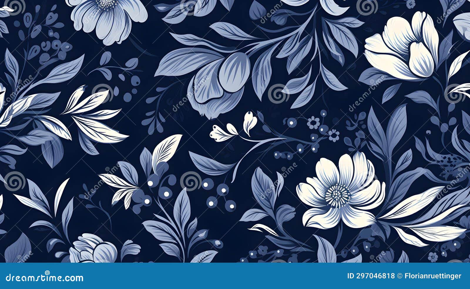 Background of Illustrated Navy Blue Flowers. Creative Wallpaper Stock ...