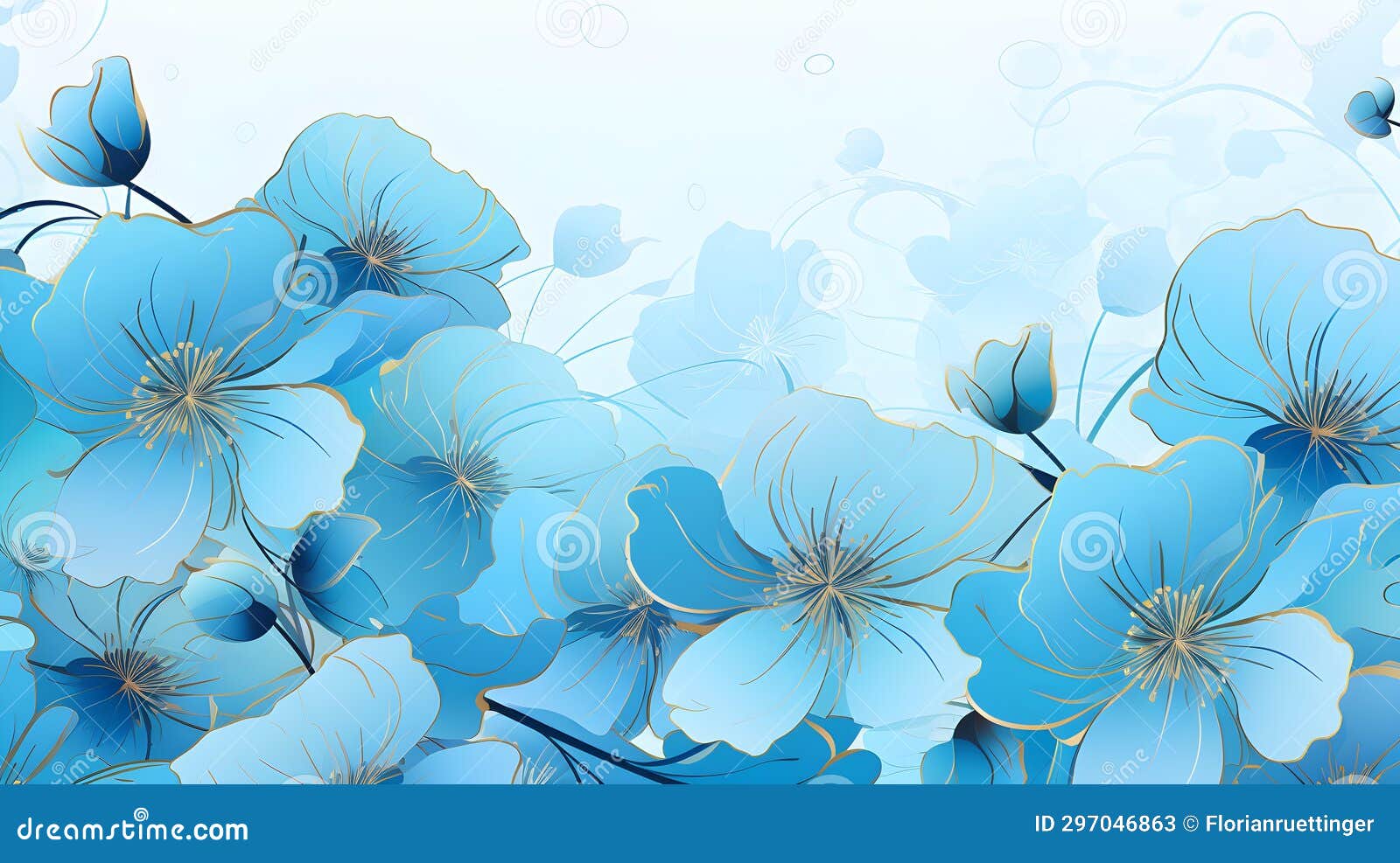 Background of Illustrated Sky Blue Flowers. Creative Wallpaper Stock ...