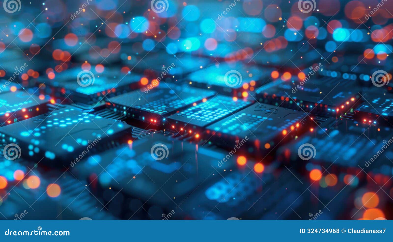 Background Illustration with Blue High Tech Chips Stock Photo - Image ...