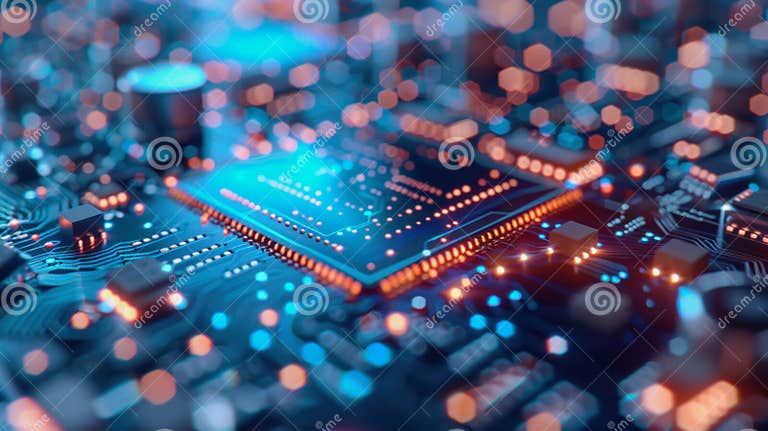 Background Illustration with Blurred Computer Chip Technology Stock ...
