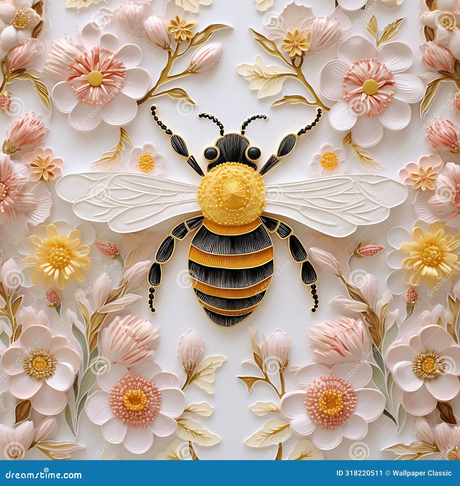 Background Illustration Flowers Bee Ai Generator Stock Image - Image of ...