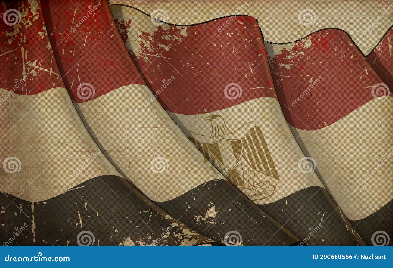 Old Paper Print - Waving Flag of Egypt Stock Illustration ...