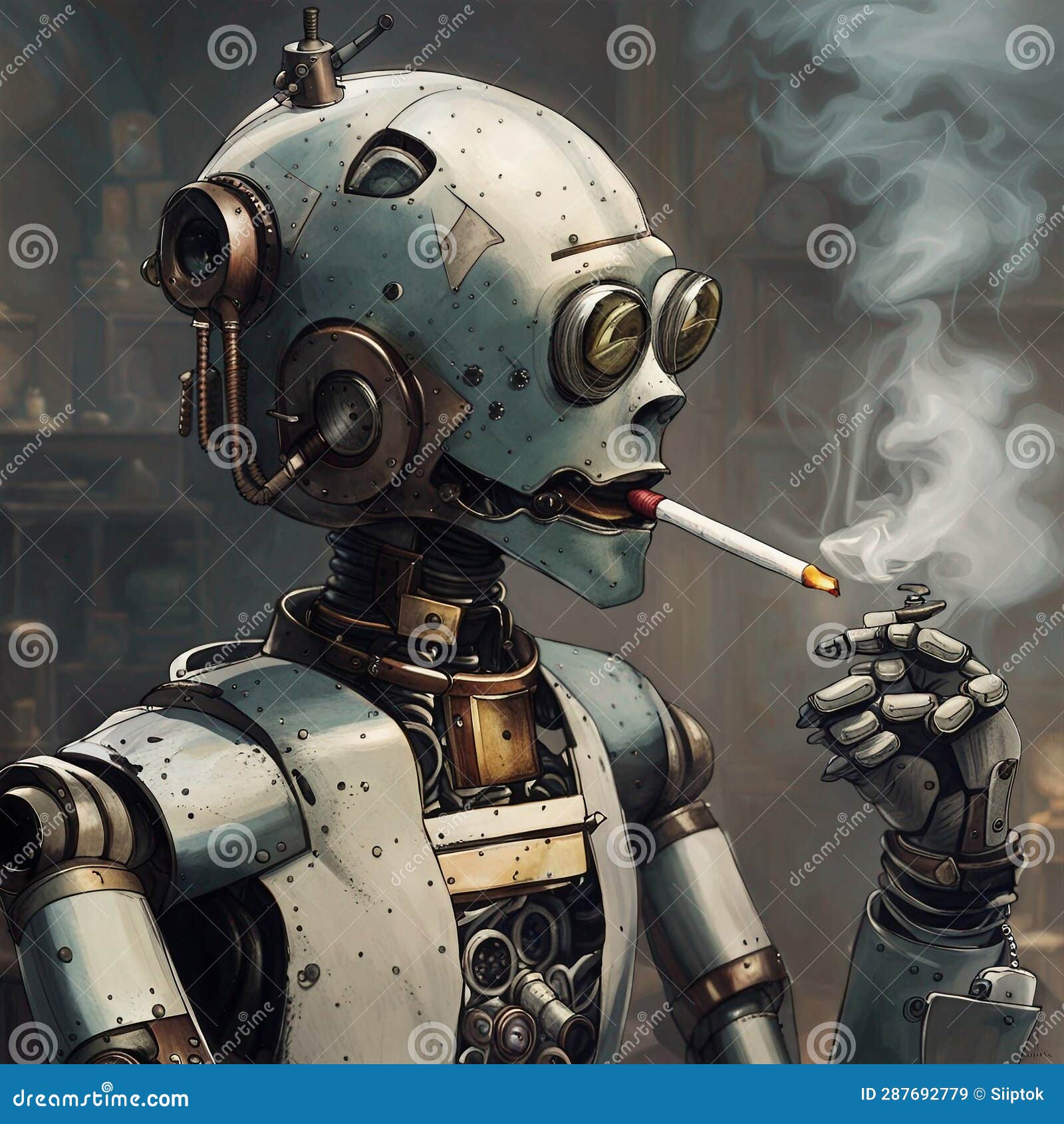 Background Illustration of Robot Smoking Cigarette Stock Illustration ...