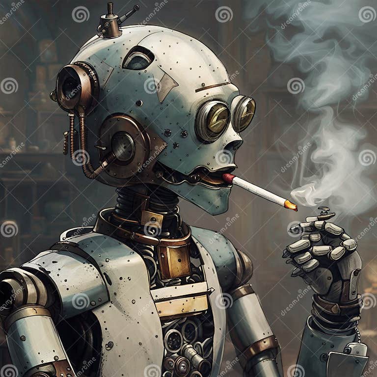Background Illustration of Robot Smoking Cigarette Stock Illustration ...
