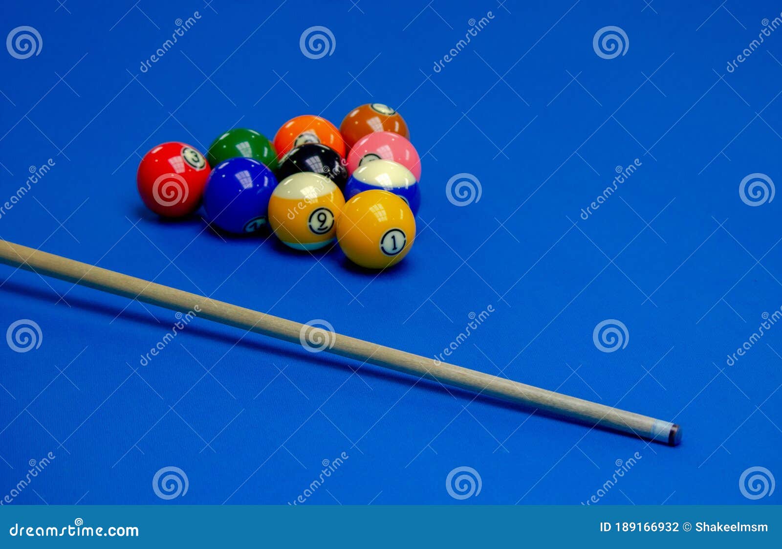 Background Image of Billiard Balls in a Blue Pool Table Stock Photo ...