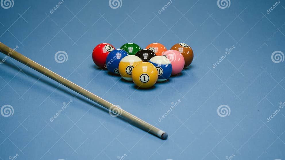 Background Image of Billiard Balls in a Blue Pool Table Stock Image ...