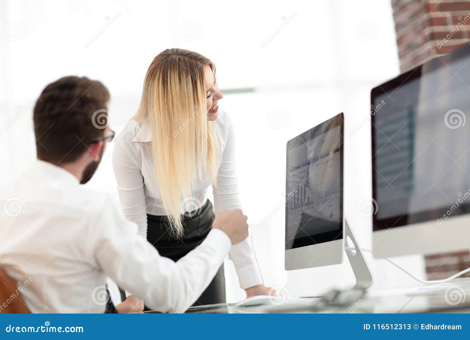 Background Image Colleagues Near the Desktop. Business Background Stock ...