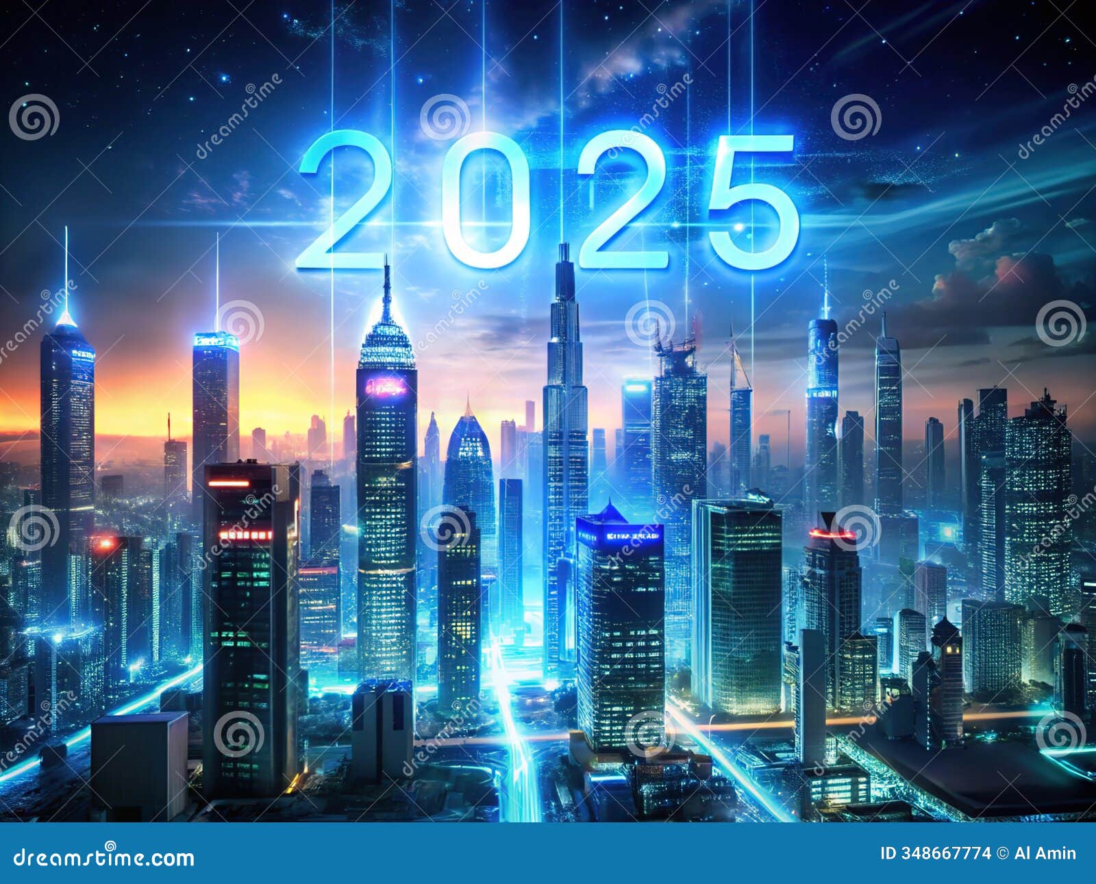 2025 Background Image with Futuristic Cities Stock Illustration ...