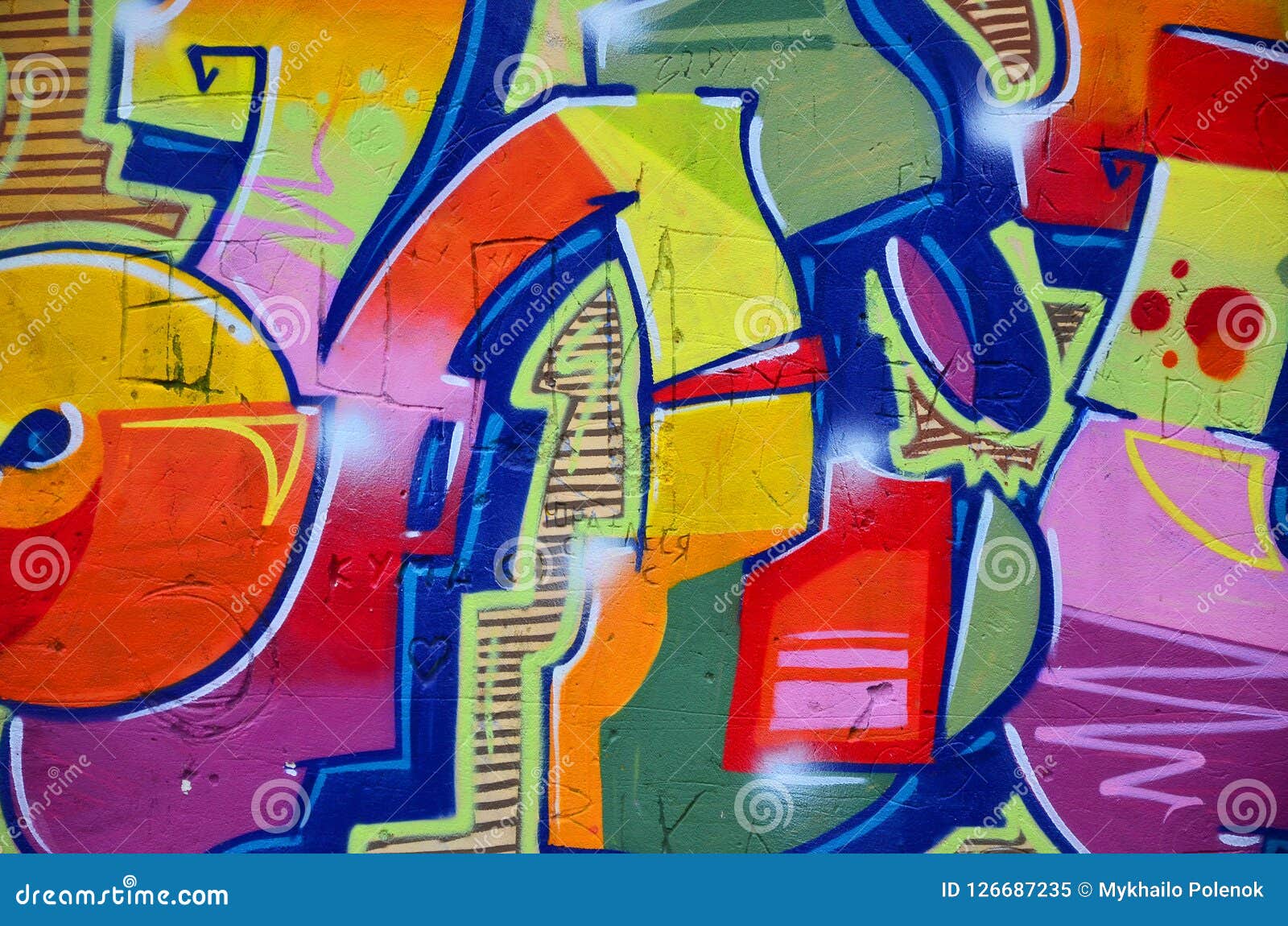 Fragment of an Old Wall with Colorful Graffiti Painting Editorial Image ...