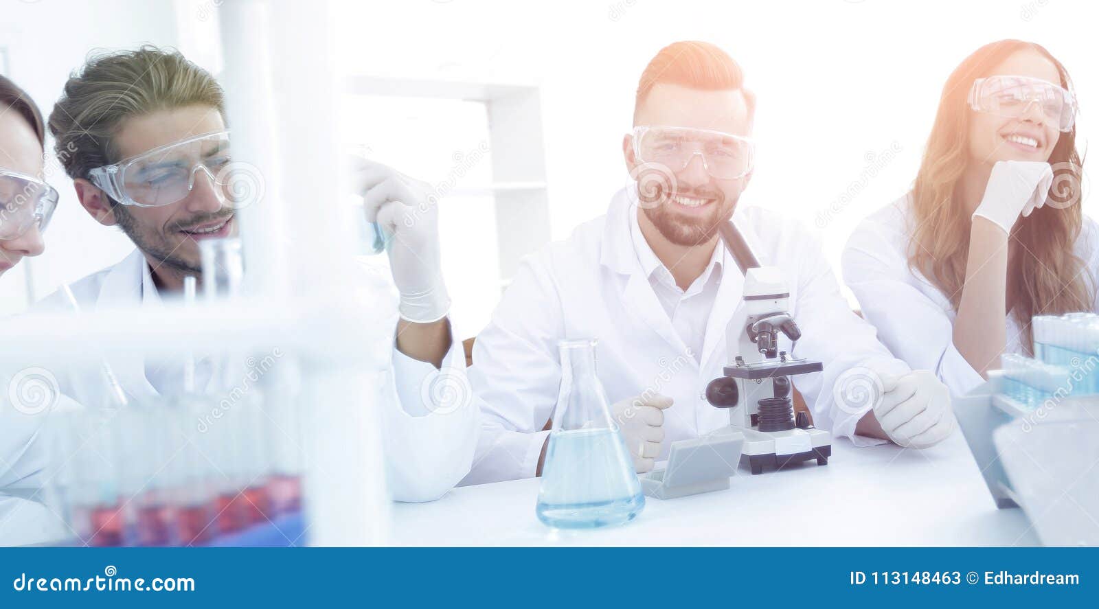 Background Image is a Group of Scientists Microbiologists. Stock Image ...