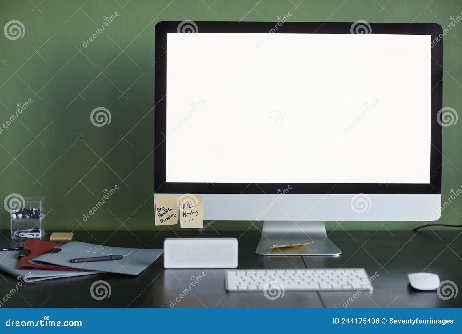 Blank Computer Screen at Workplace Stock Photo - Image of space ...