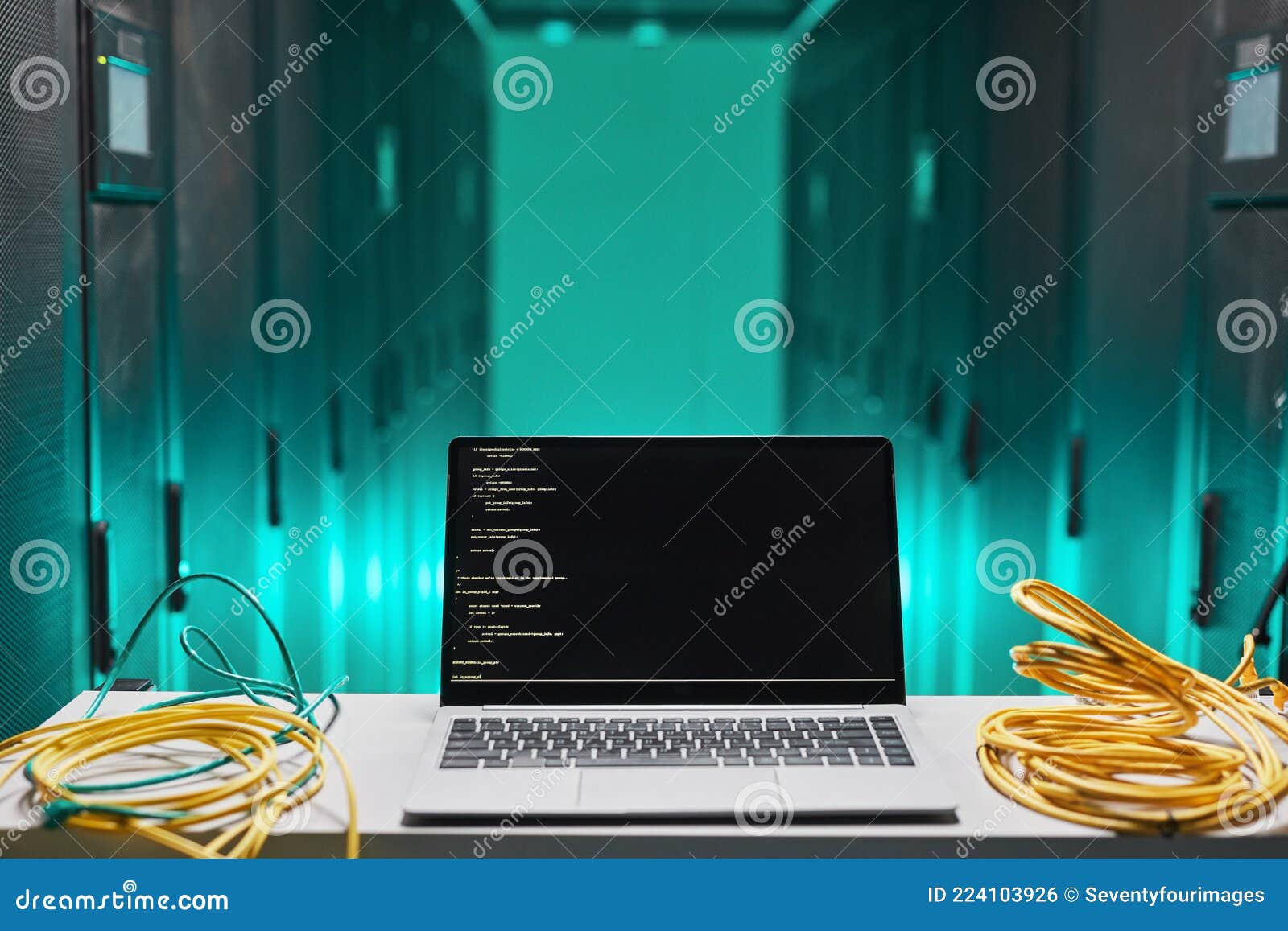 Laptop in Server Room stock photo. Image of supercomputer - 224103926